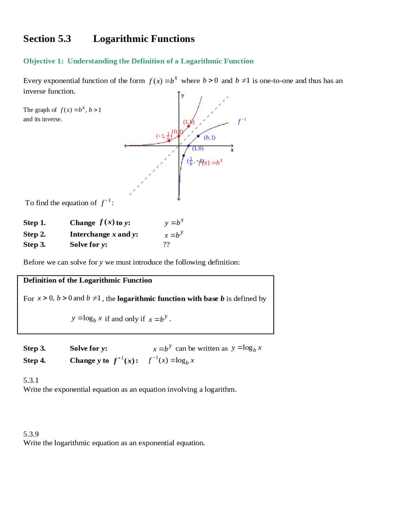 Logarithmic Functions Lecture Notes Math 1021 Docsity