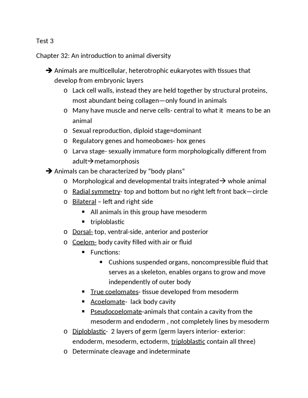 An Introduction to Animal Diversity - Lecture Notes | BIOL 1202 - Docsity