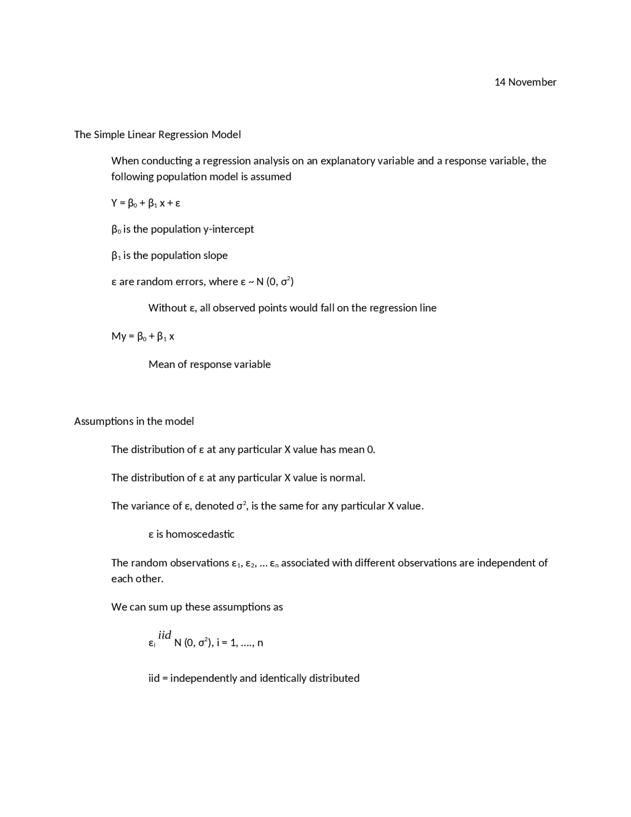 The Simple Linear Regression Model Notes Stat 301 Docsity