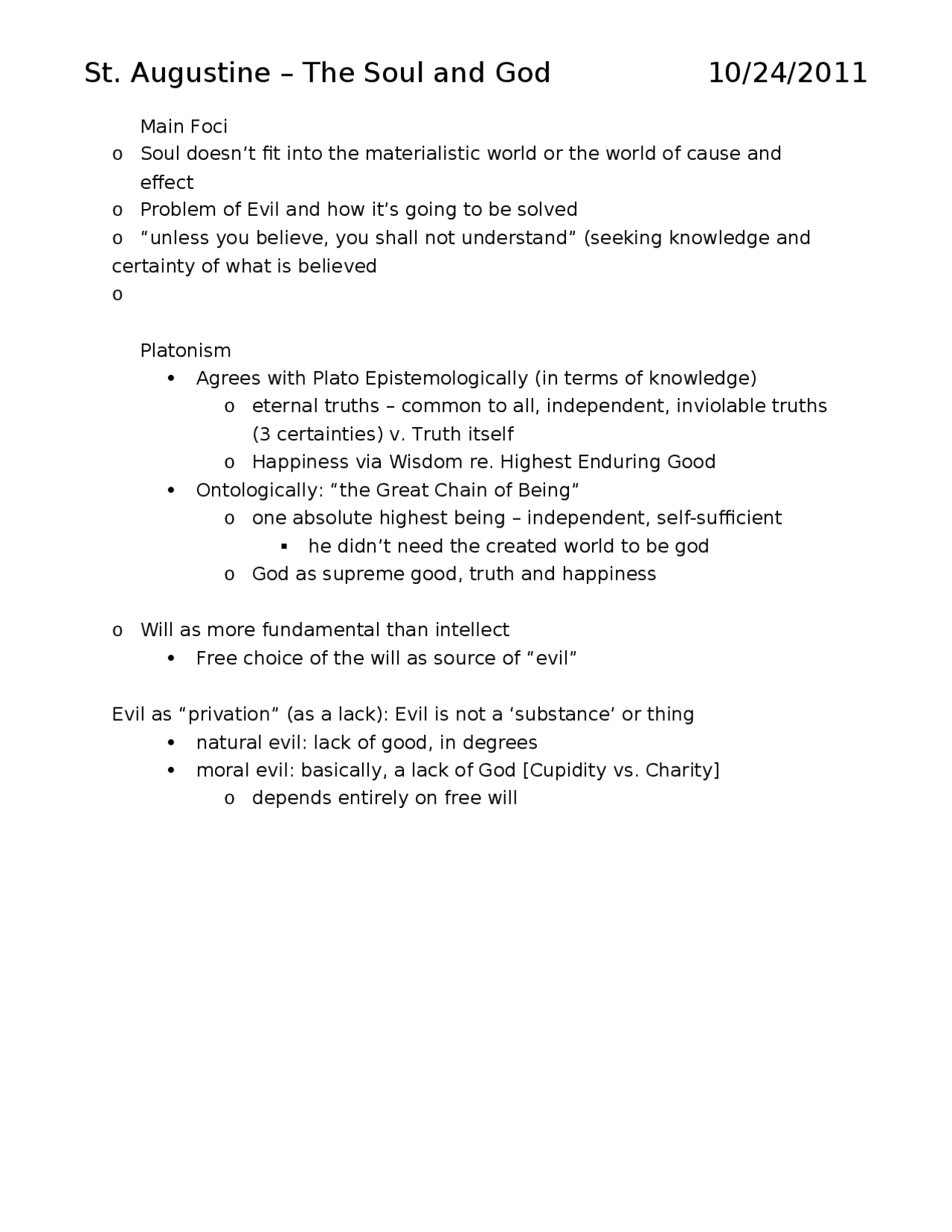 The Structure of the Augustine - the Soul and the God | PHIL 100 - Docsity