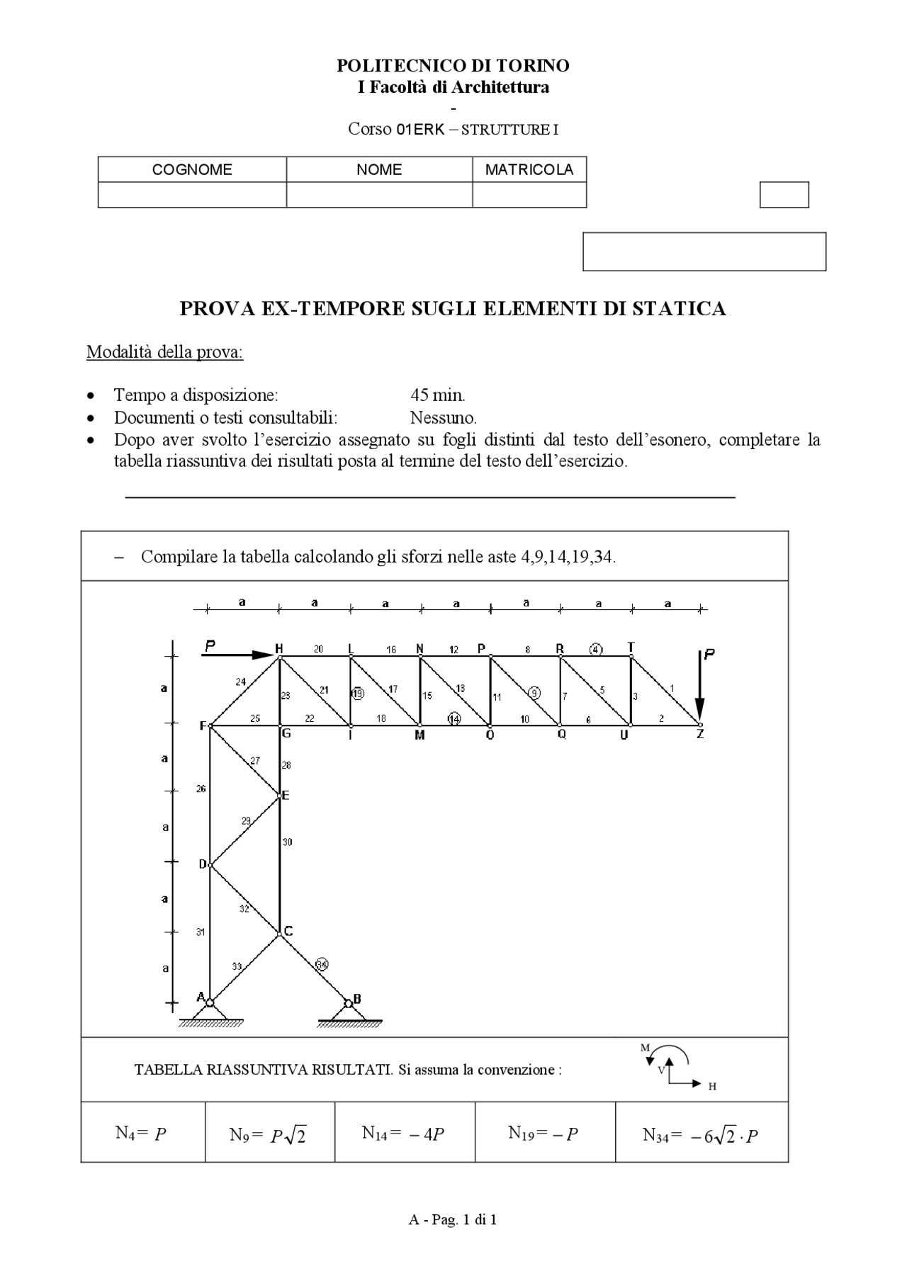 Tema Desame Strutture I Elementi Di Statica 3 Prove Desame Di