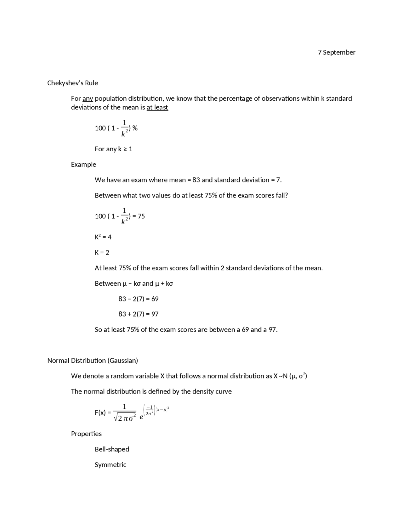 Notes On Chebyshev S Rule Of Introduction To Statistical Methods Stat 301 Docsity