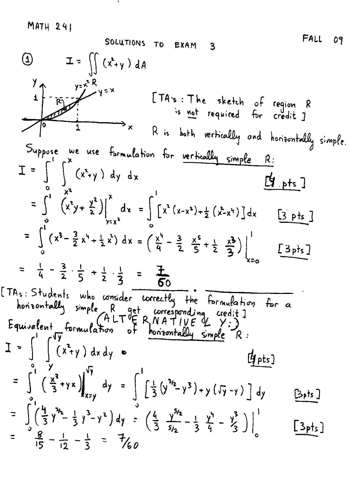 Solutions To Exam 3 Calculus Iii Fall 2009 Math 241 Docsity