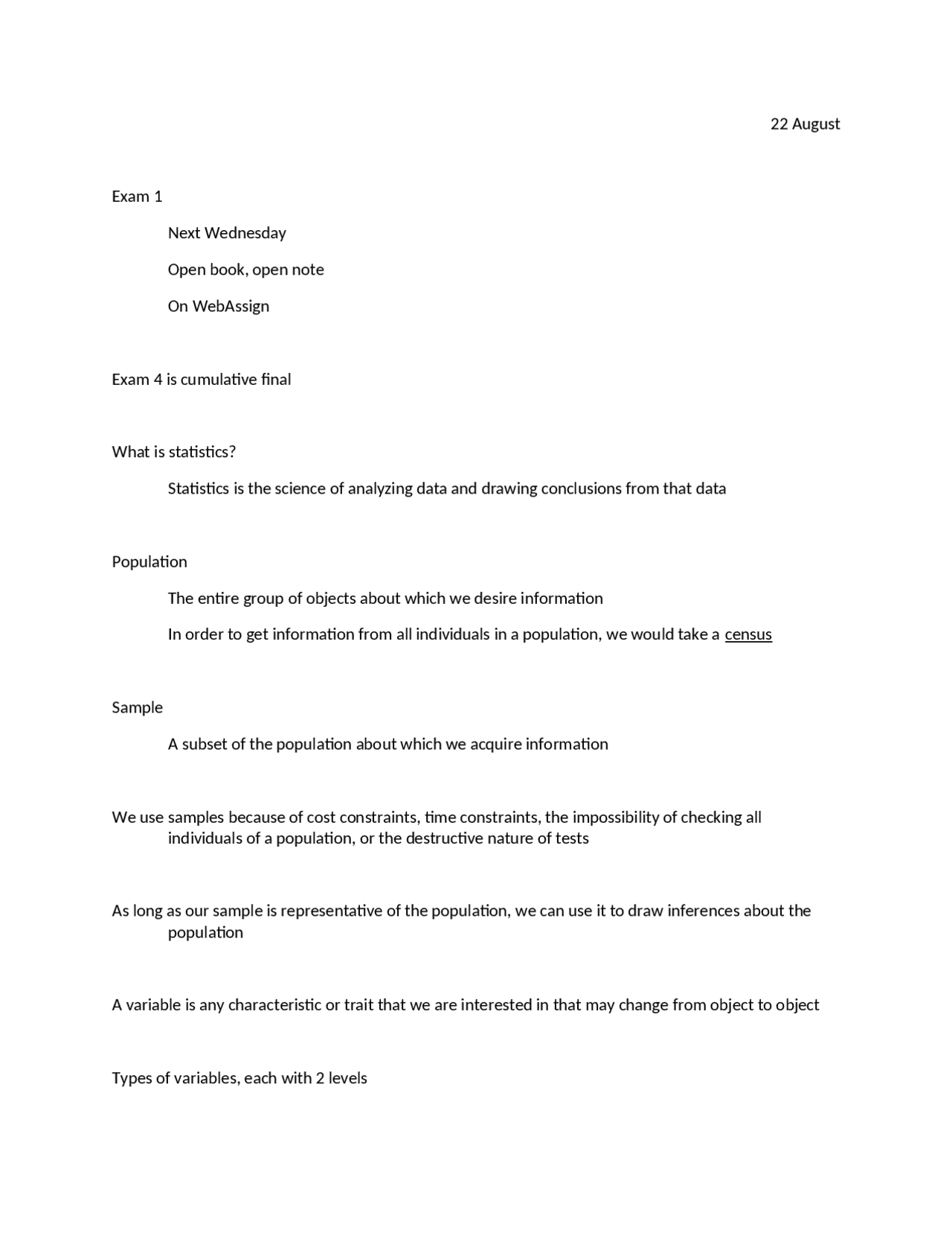 Review Sheet for Introduction to Statistical Methods | STAT 301 - Docsity