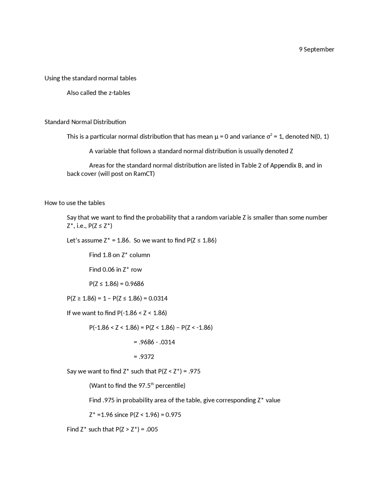 Introduction To Statistical Methods Standard Normal Distribution