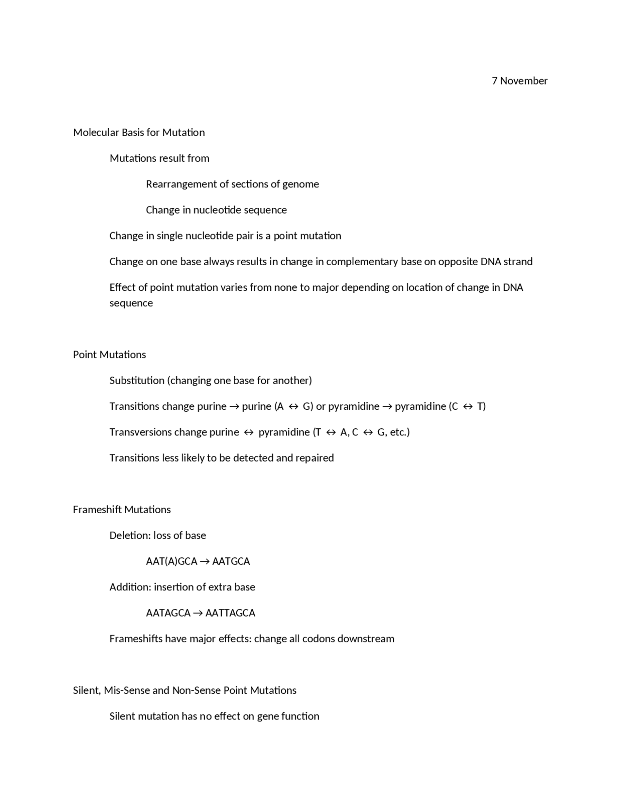 Molecular Basis For Mutation Lecture Notes Socr 330 Docsity
