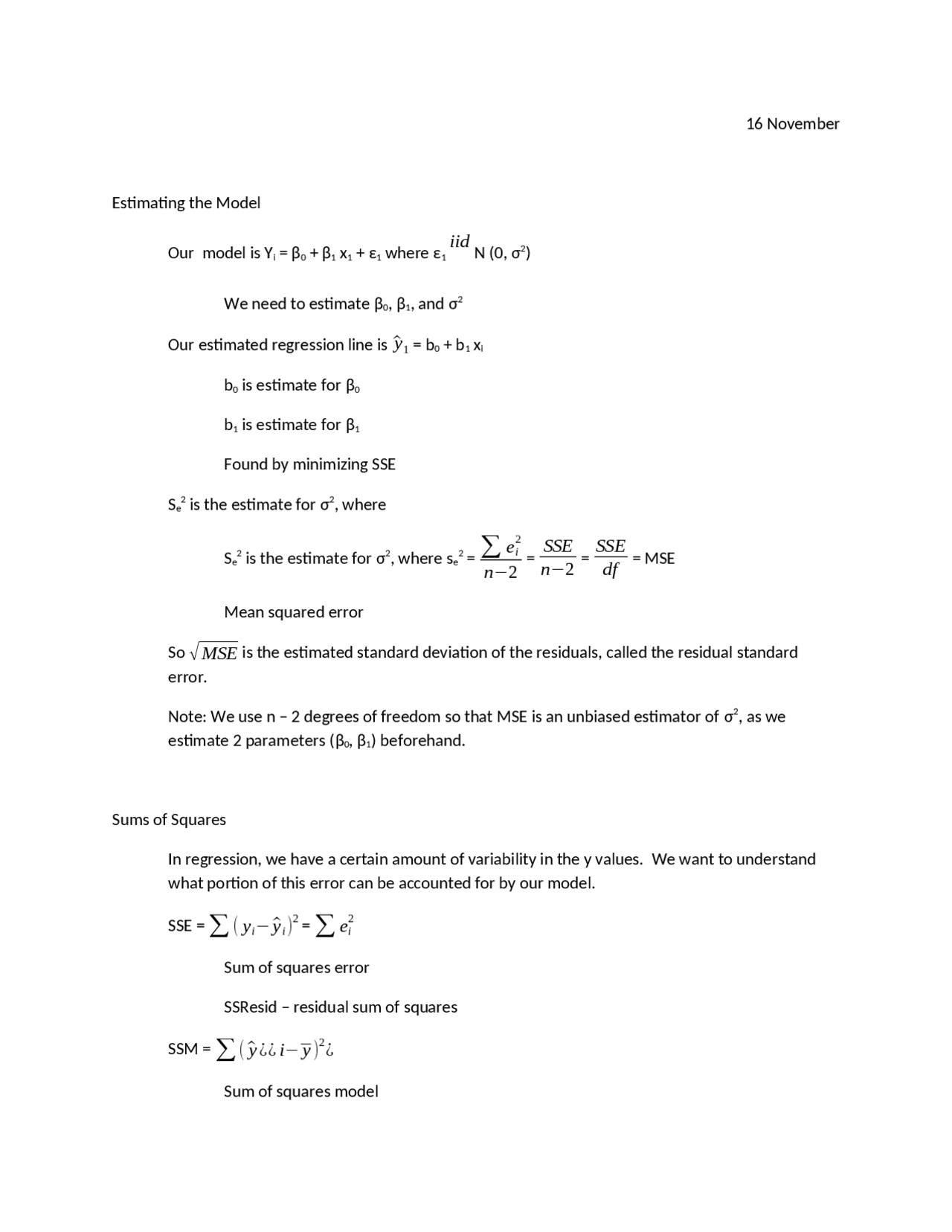 Introduction To Statistical Method Notes On Estimating The Model Stat 301 Docsity