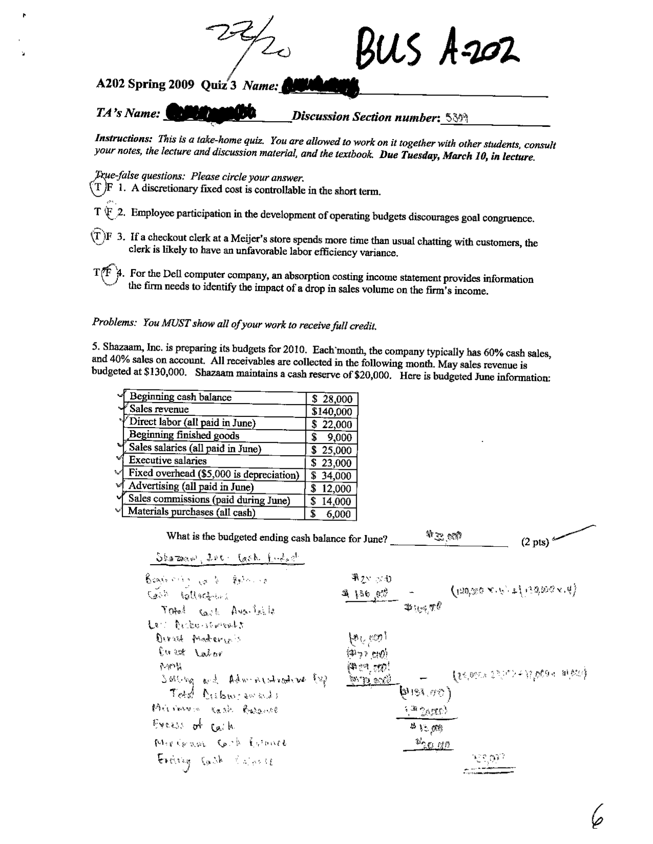 9 Questions Introduction To Managerial Accounting Quiz 3 Bus