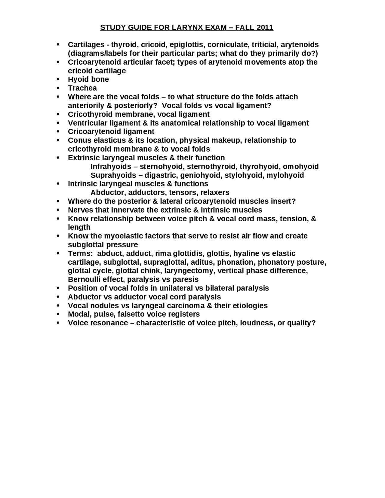 Larynx Exam Study Guide - Anatomy and Physiology for Speech Pathology ...