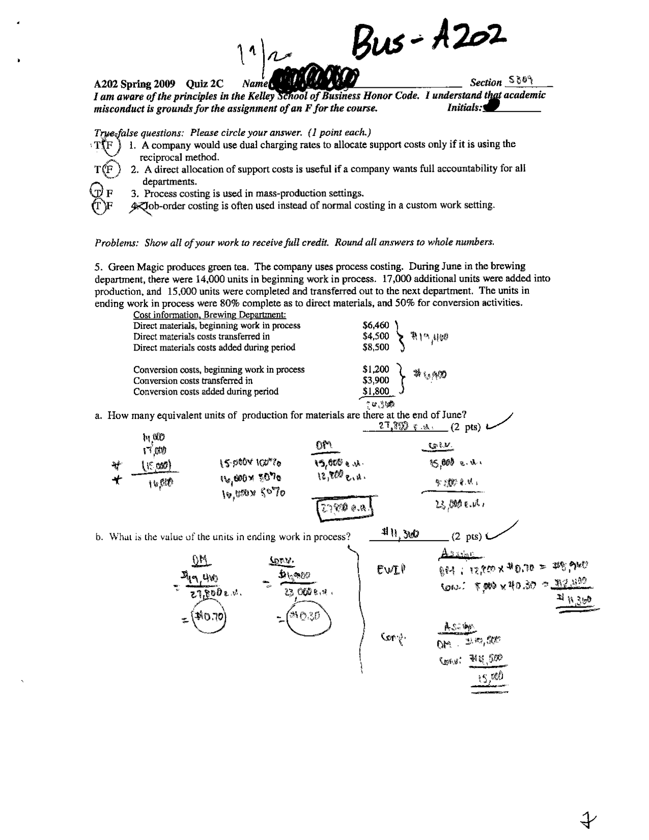 9 Solved Questions On Introduction To Managerial Accounting Bus Docsity