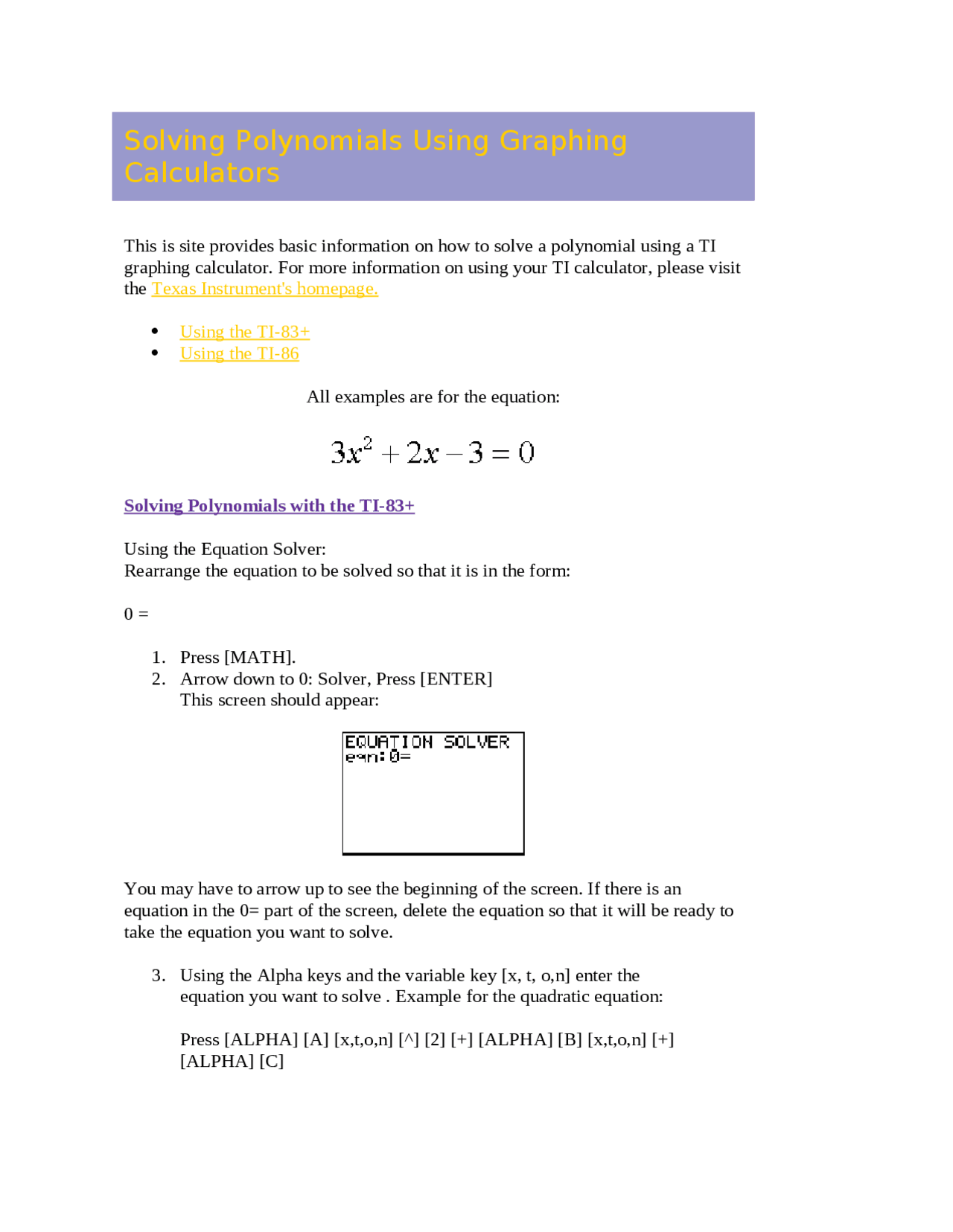 Solving Polynomials Using Graphing Calculators - Lecture Notes | MA ...