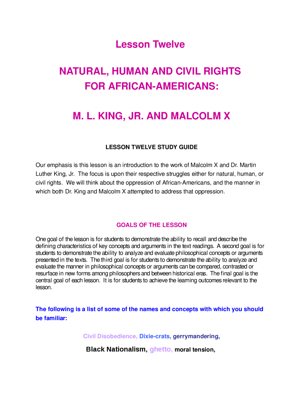 Notes on Natural, Human and Civil Rights for Africans-Americans: M. L ...