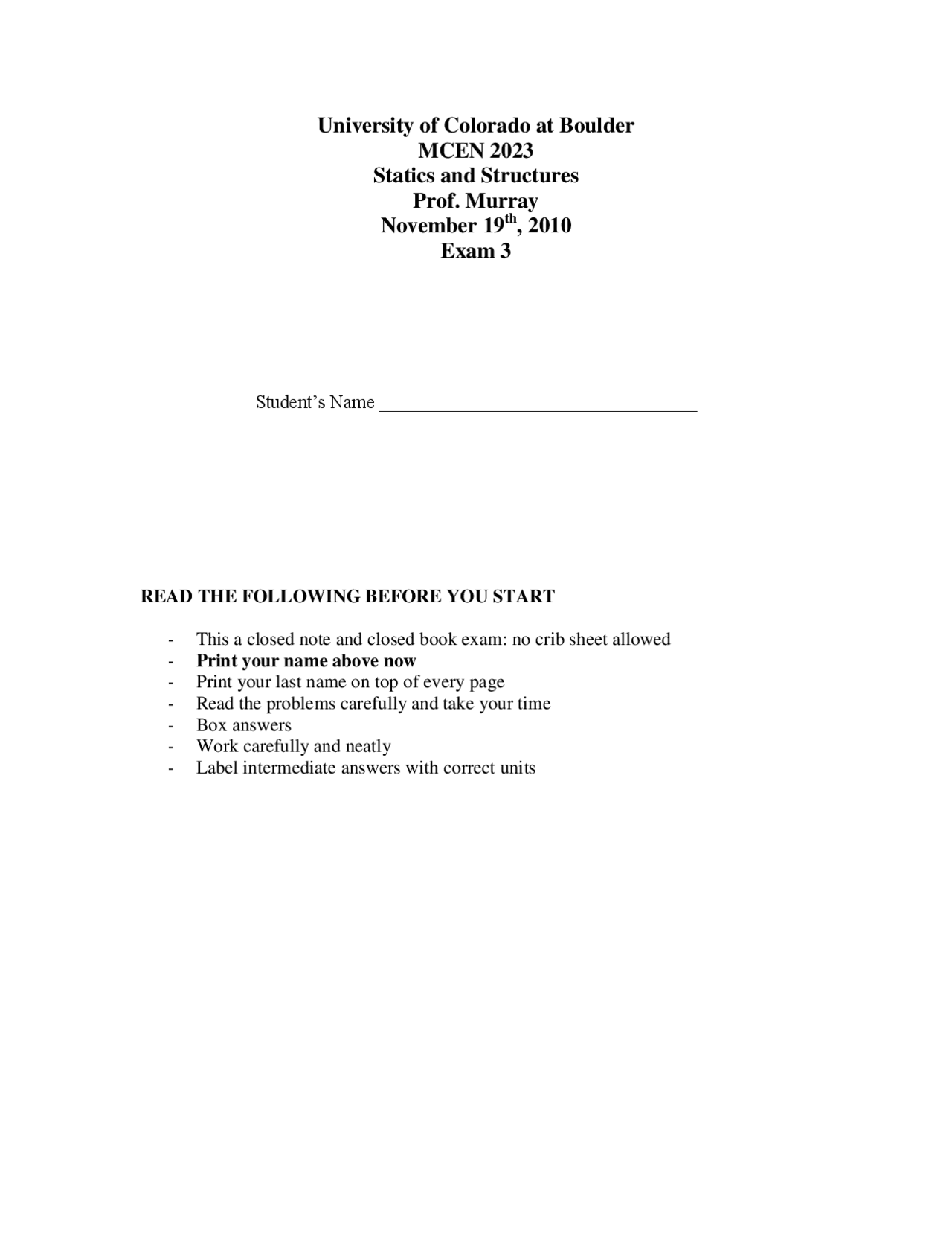 Solved Exam Paper Statics And Structures Mcen 2023 Docsity