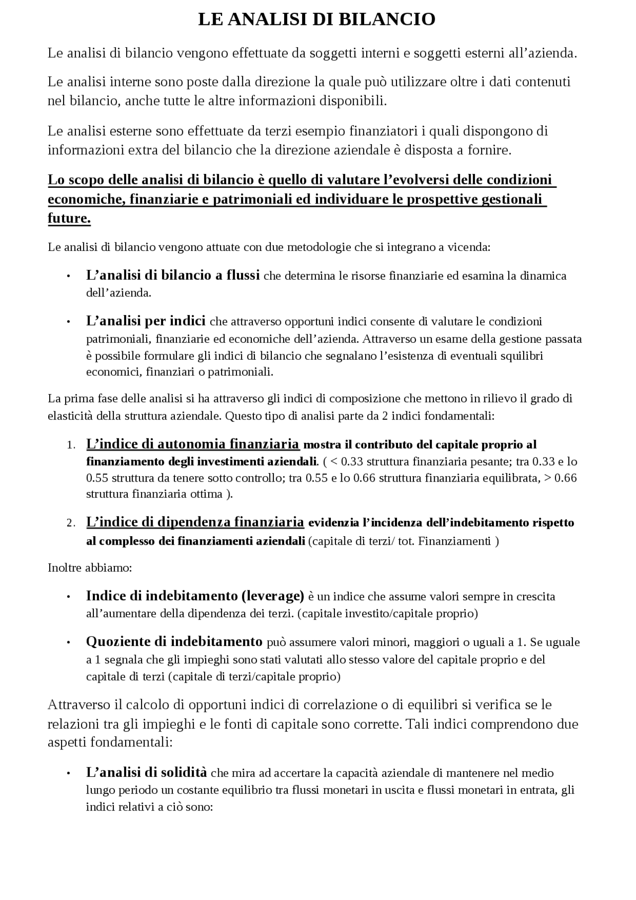 Le Analisi Di Bilancio Docsity