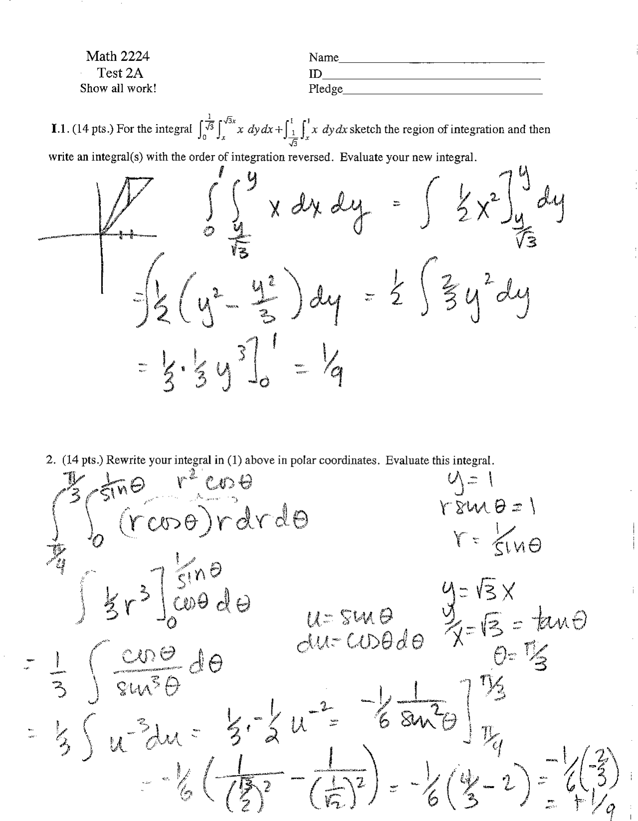 Solved Exam For Multivariable Calculus Math 2224 Docsity