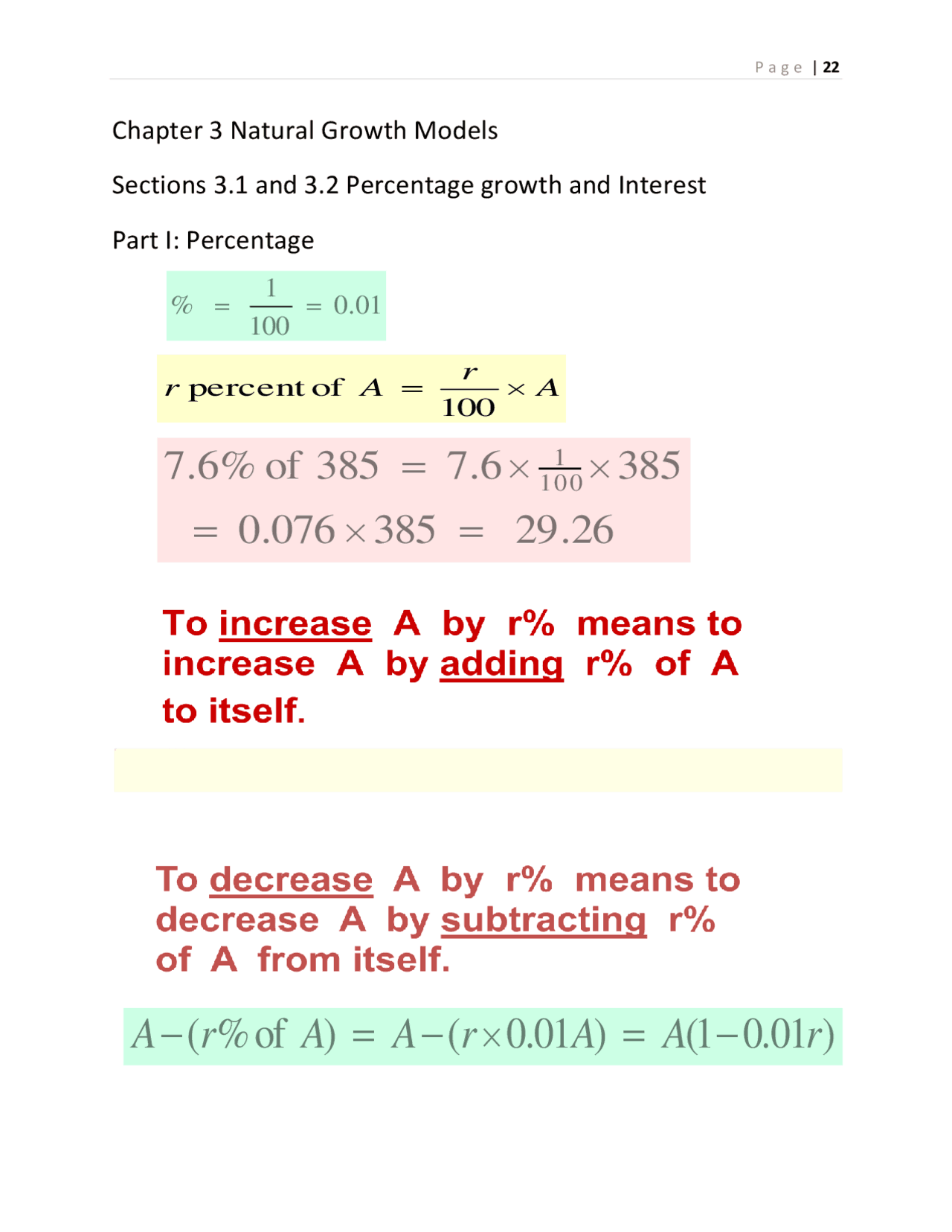 Notes for Natural Growth Models | MATH 1101 - Docsity