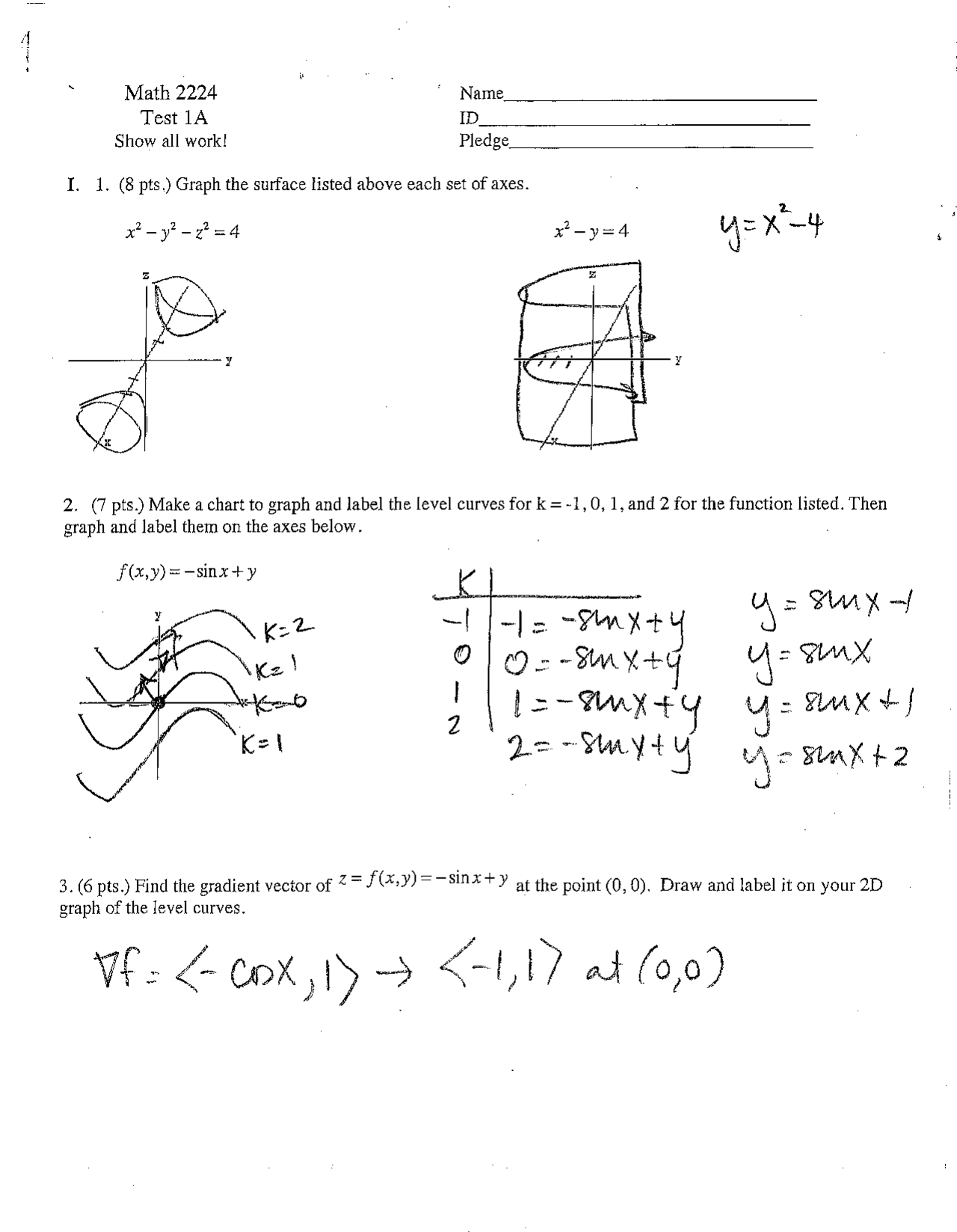 Exam 1 For Solution Key For Multivariable Calculus Math 2224 Docsity