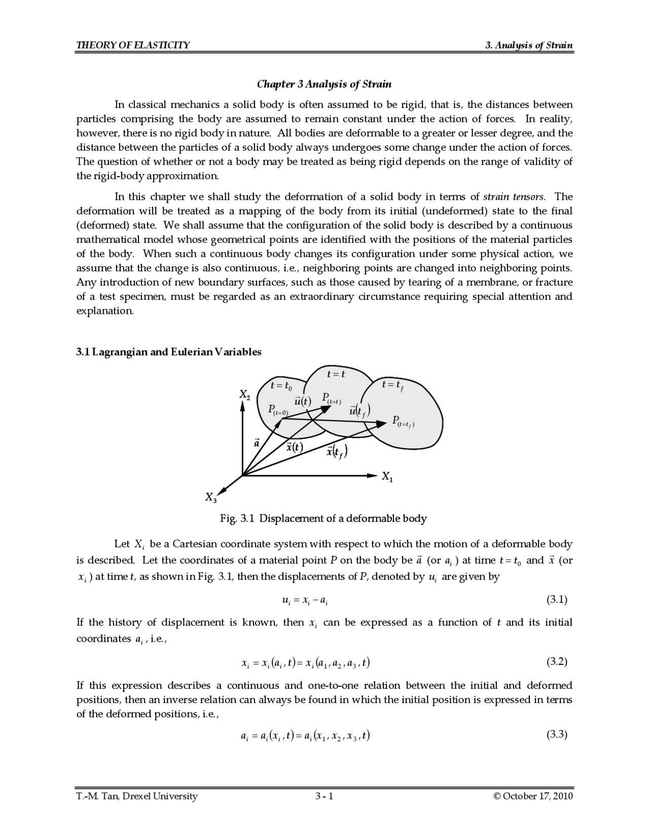 Analysis Of Strain Theory Of Elasticity I Notes Mem 660 Docsity