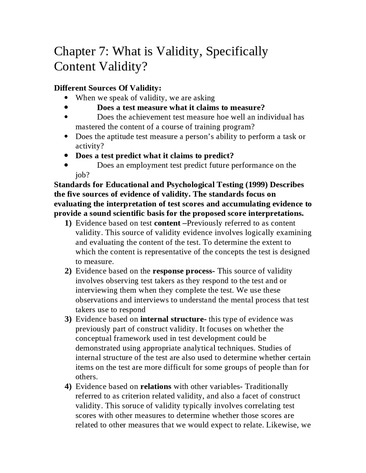 What Is Validity Specifically Content Validity Lecture Notes Psy