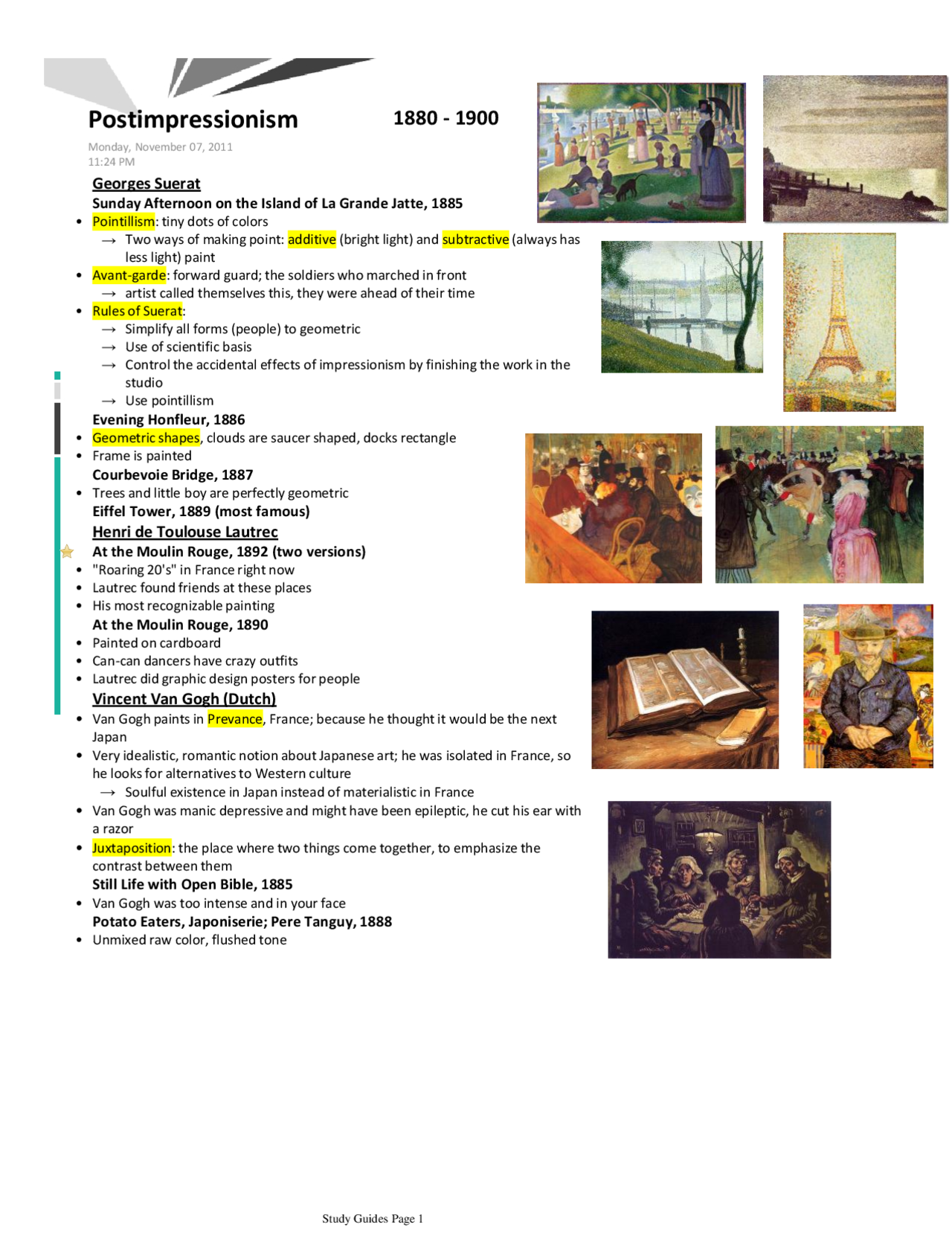 Lecture Notes on Post Impressionism - Art Appreciation | ART 1030 ...