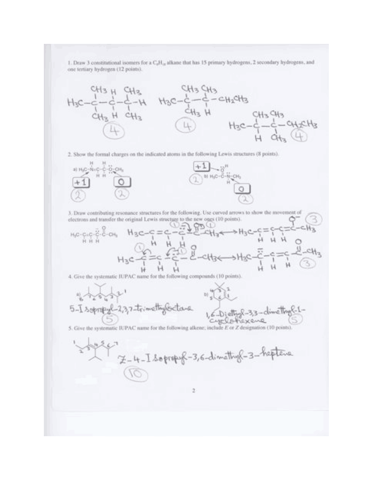 Organic Chemistry I - Exam 1 Solutions | CHEM 231 - Docsity