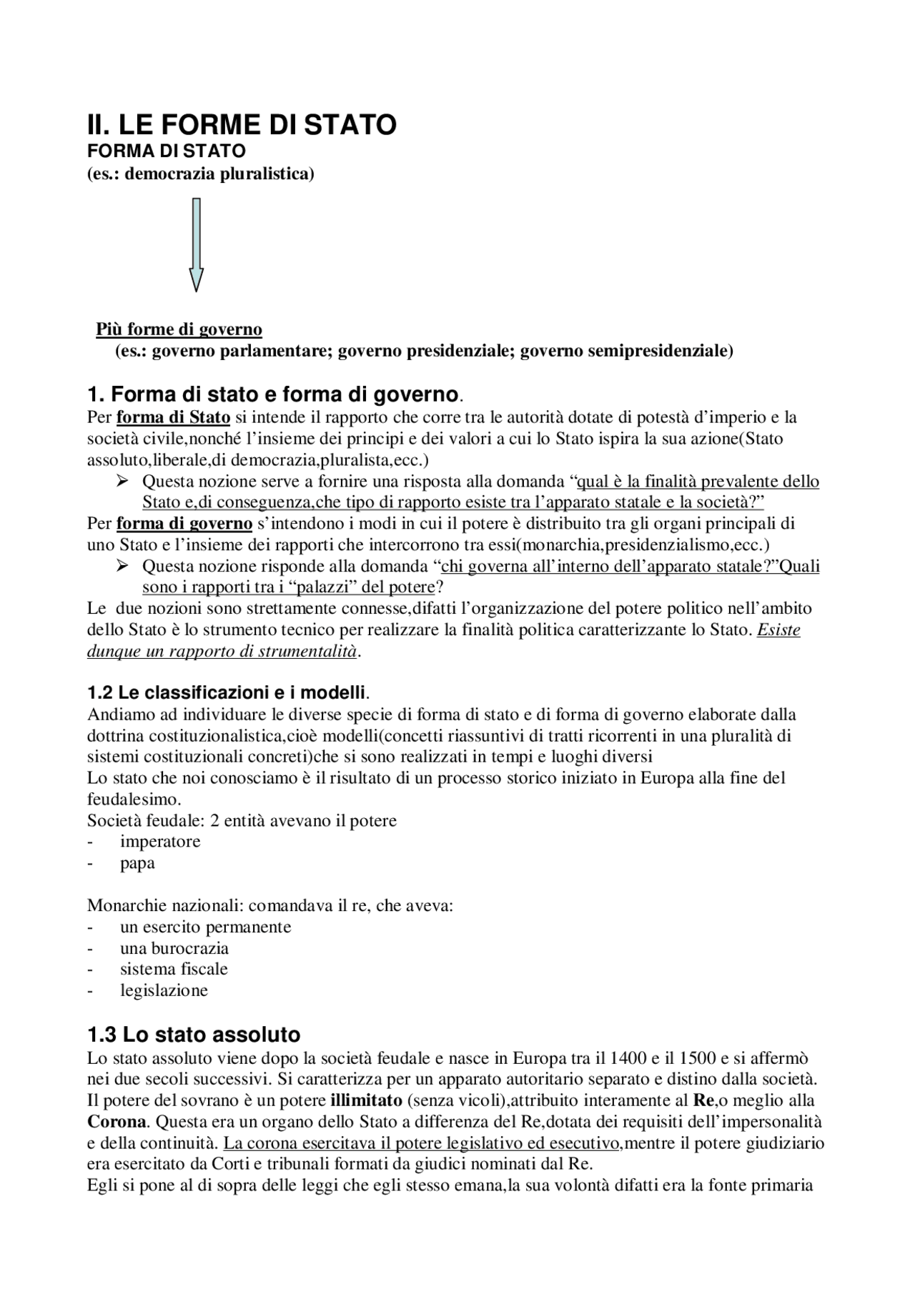 II LE FORME DI STATO - Docsity