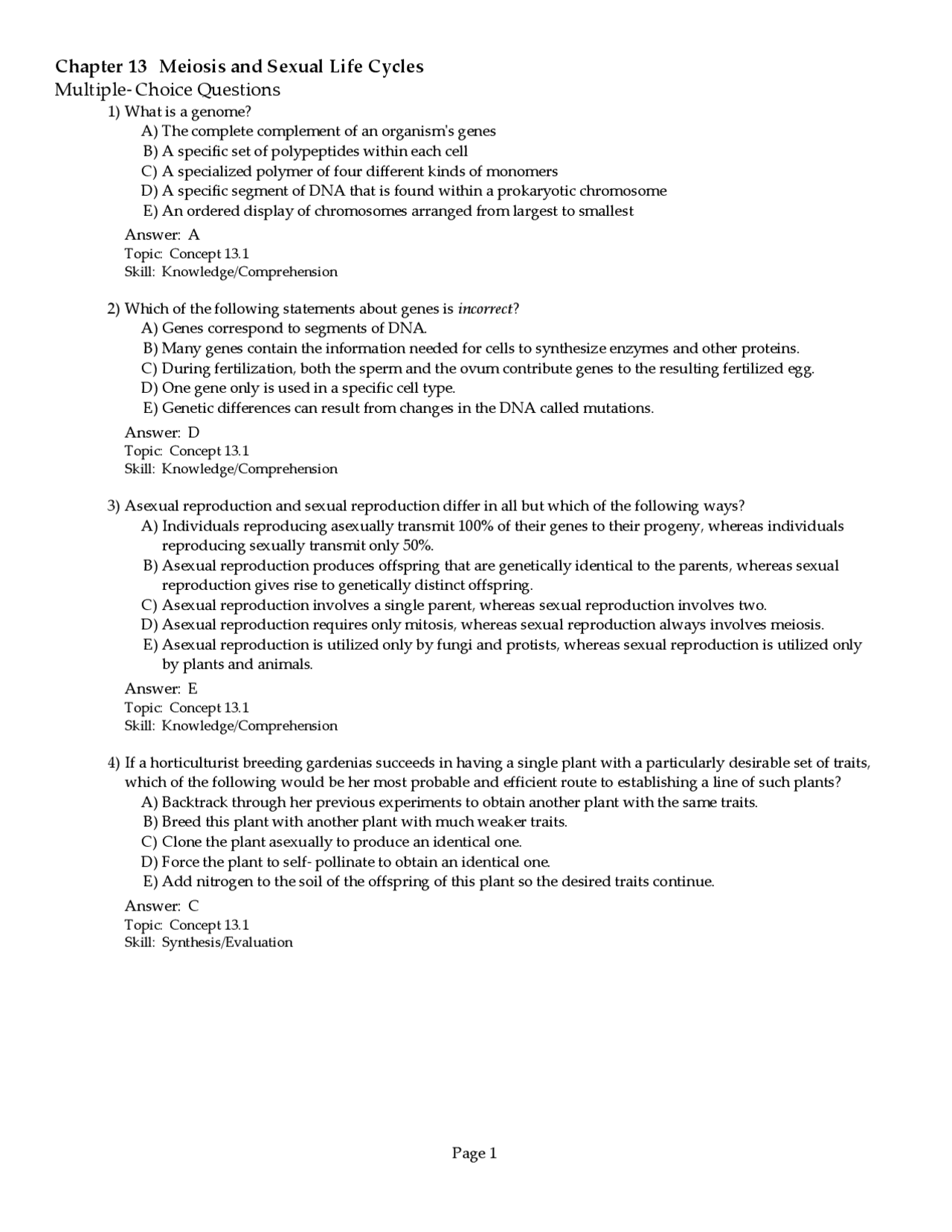 Meiosis and Sexual Life Cycles - Cell Biology - MCQs | BIOL 127 - Docsity