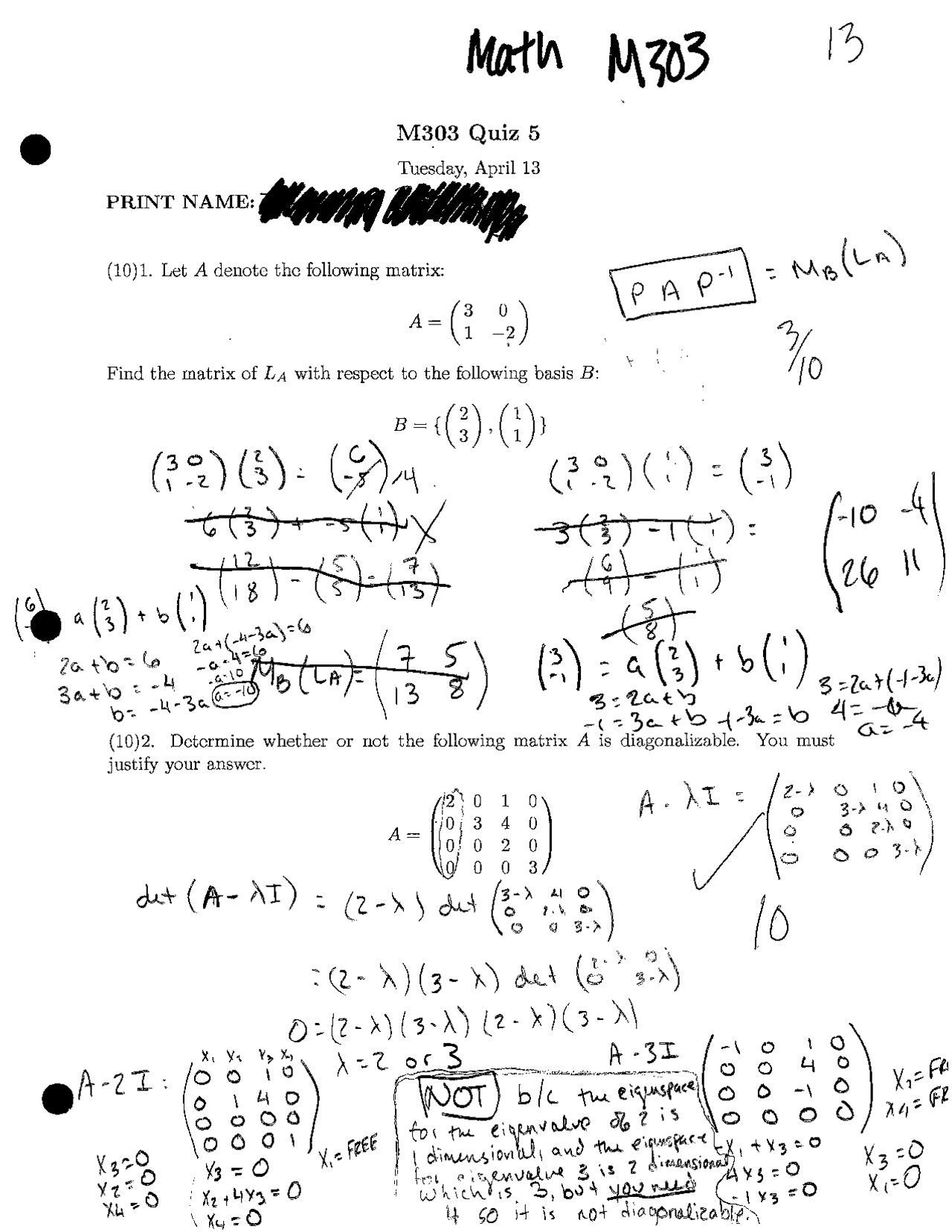 Quiz 5 Questions With Solutions Linear Algebra For Undergrad Math