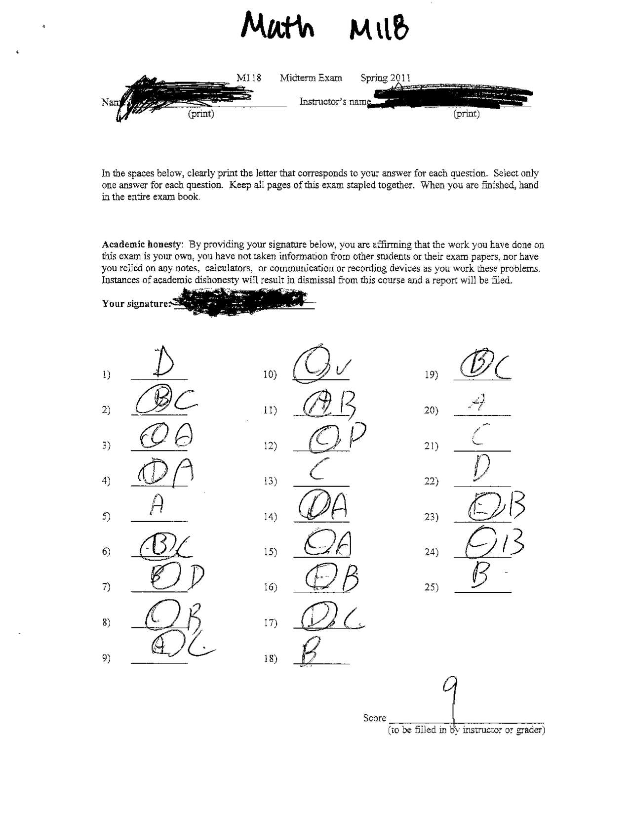 Midterm Exam With Answer Key Finite Mathematics Math Exams Mathematics Docsity