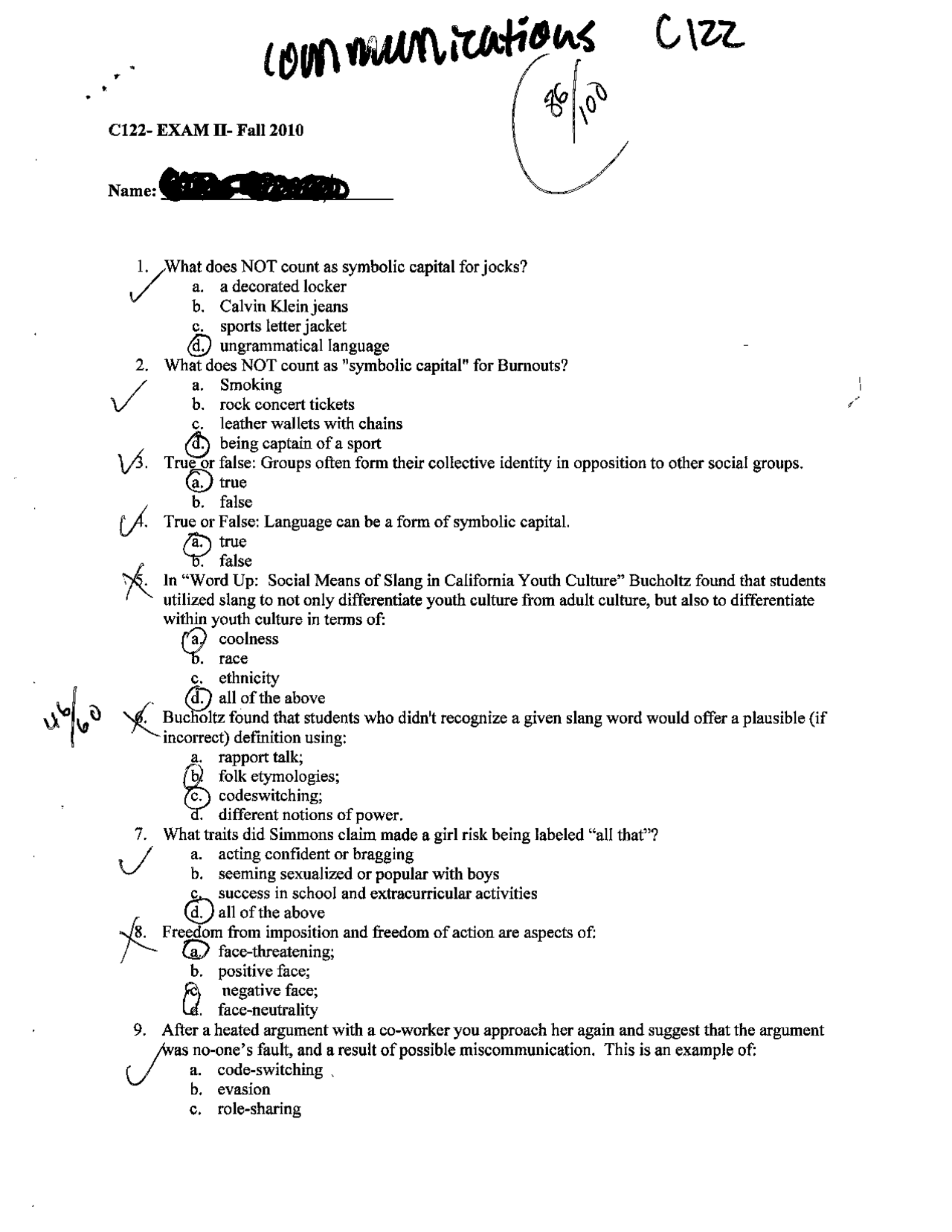 Solved Questions For Exam 2 Interpersonal Communication Cmcl Docsity