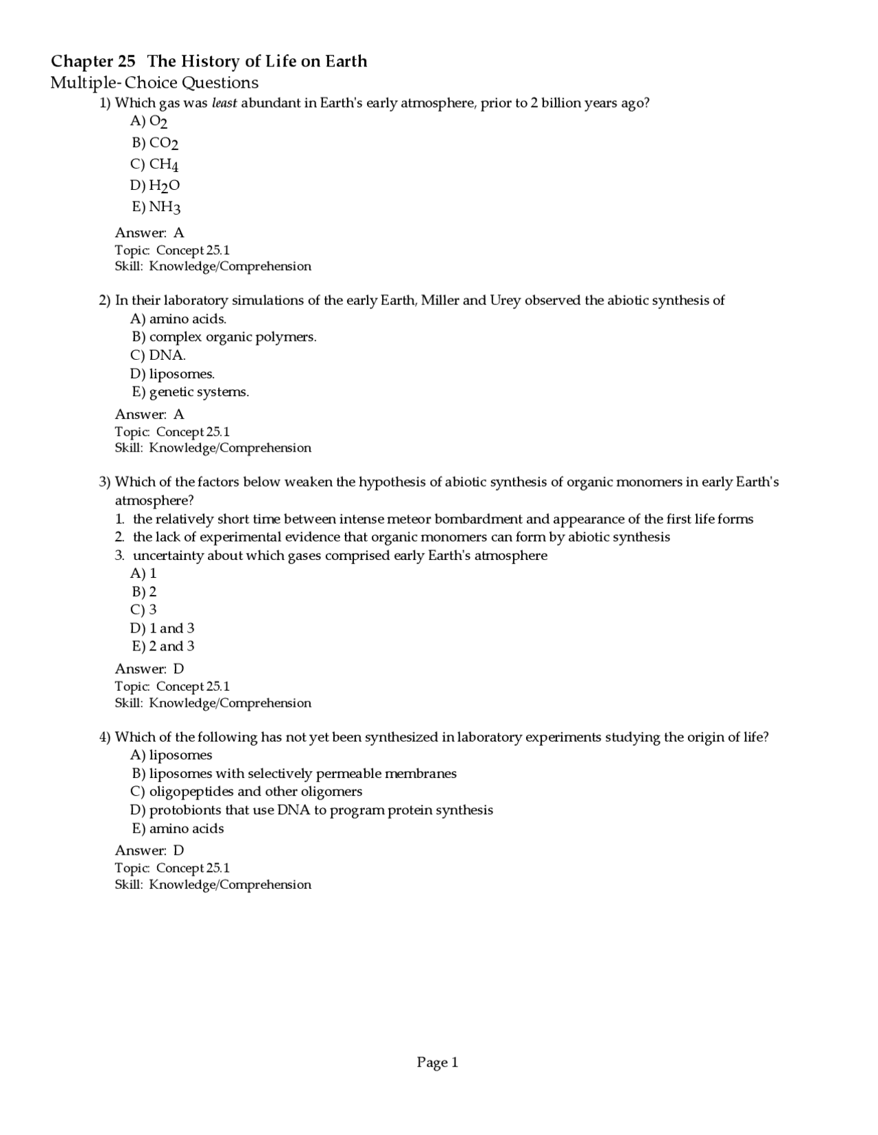 The History of Life on Earth – Solved Questions | BIOL 128 - Docsity
