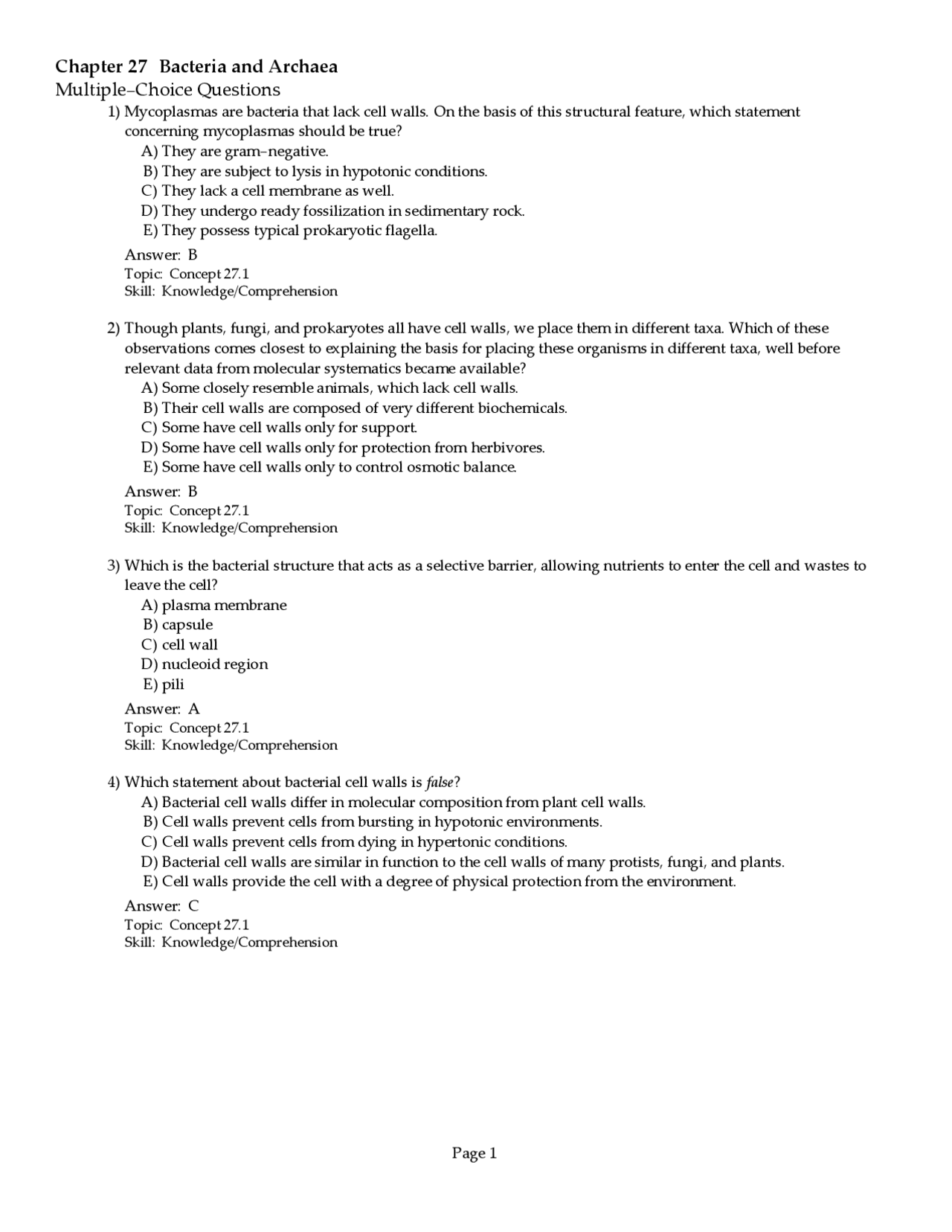 Practice Questions On Bacteria And Archaea Biol 128 Docsity
