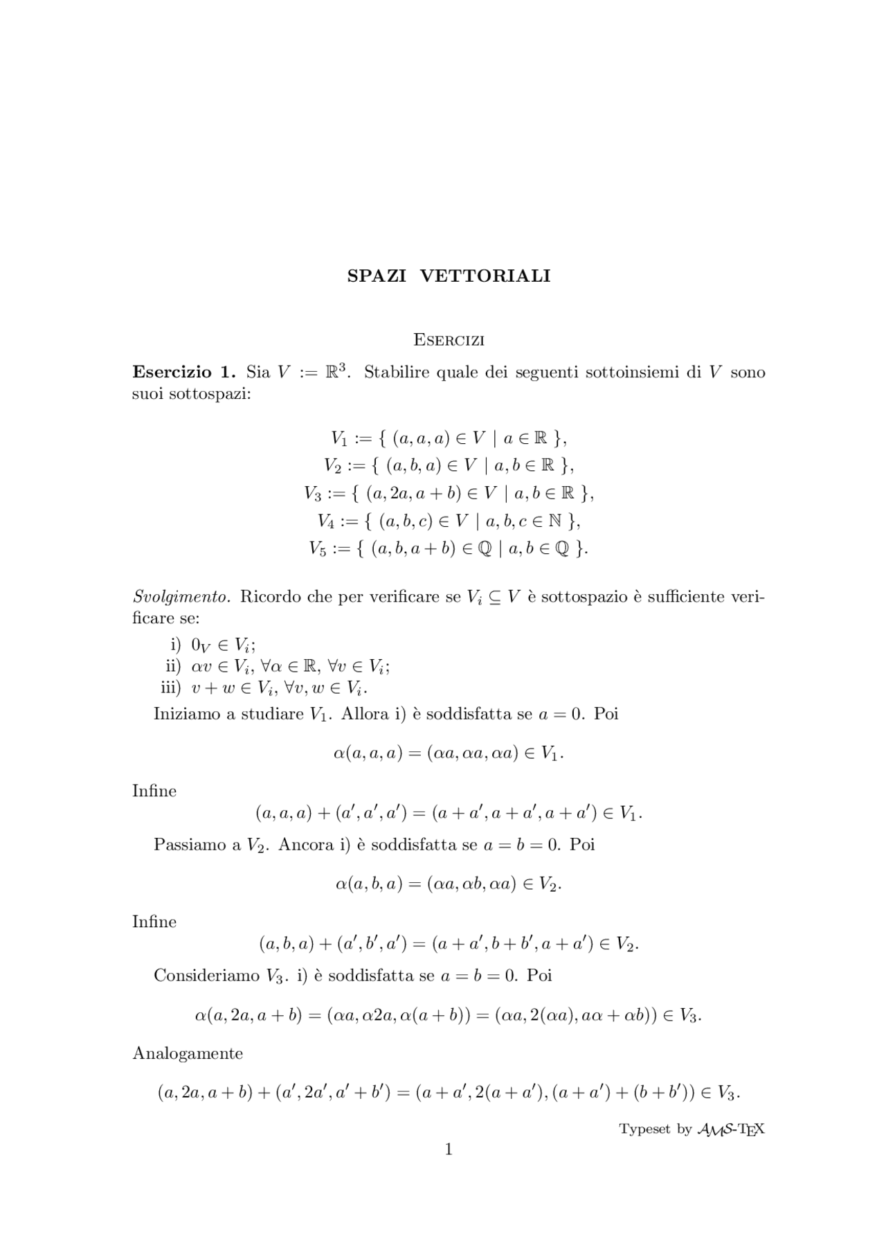Esercizi Sugli Spazi Vettoriali Docsity
