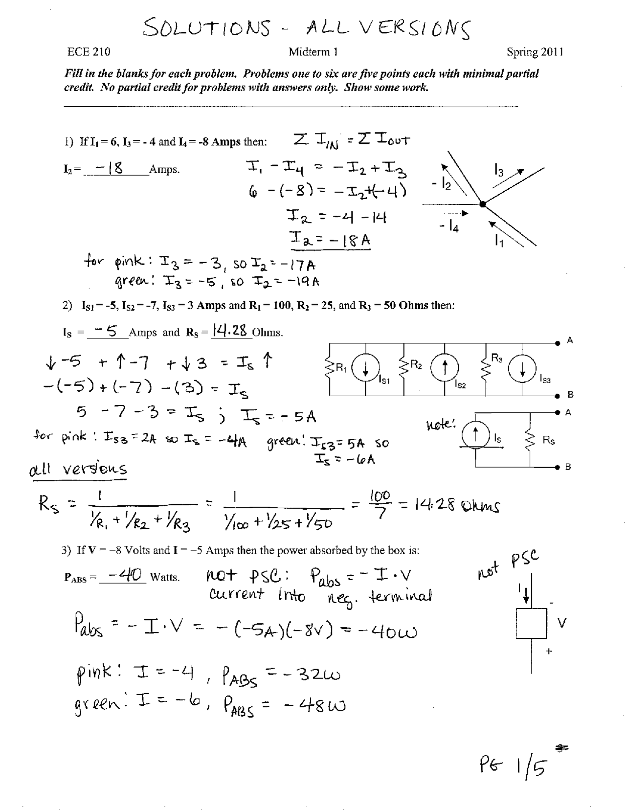 Solved Questions On Electrical Circuit Analysis Midterm Exam Ece 210 Docsity