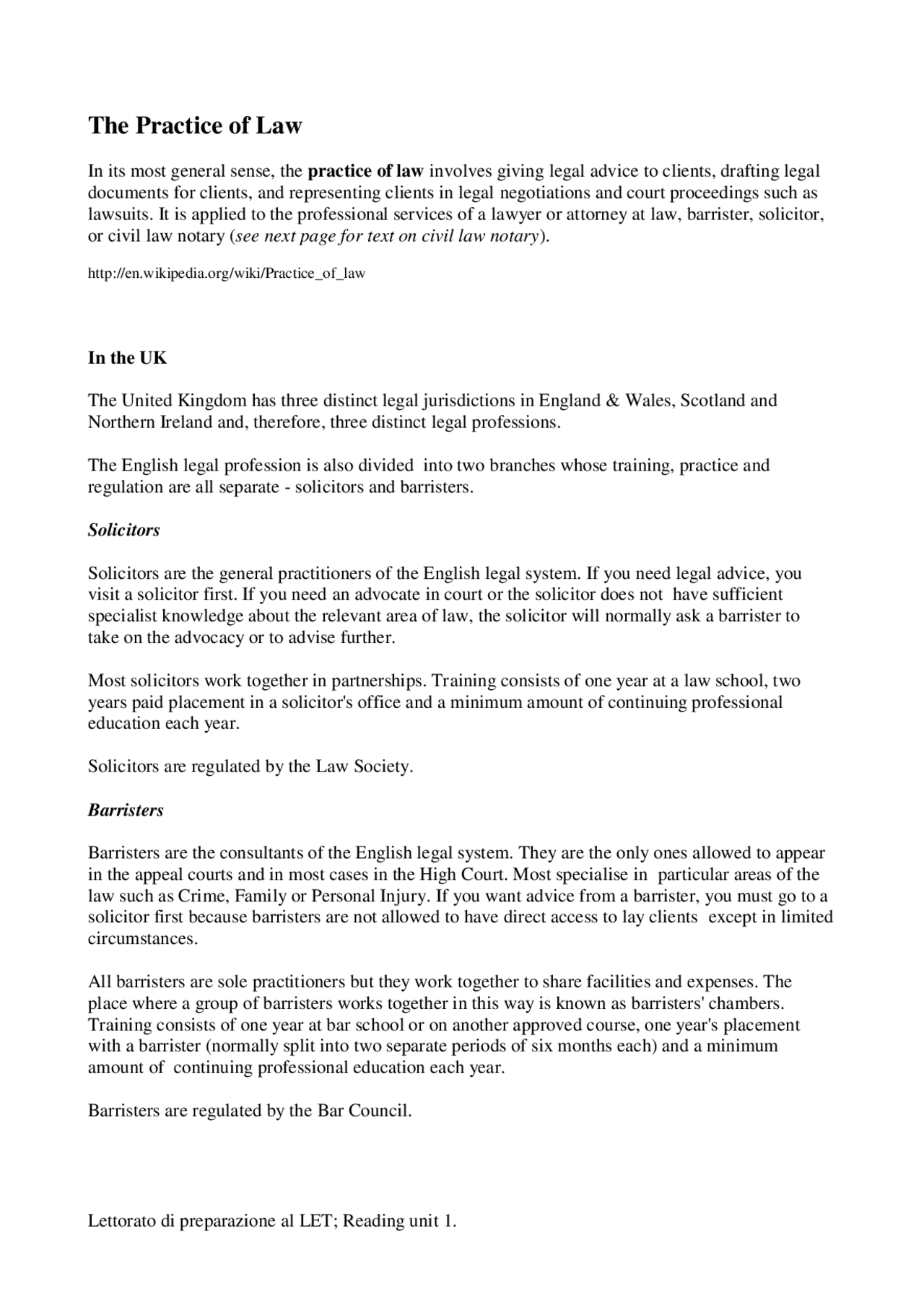 The Practice Of Law Riassunto Diritto Docsity
