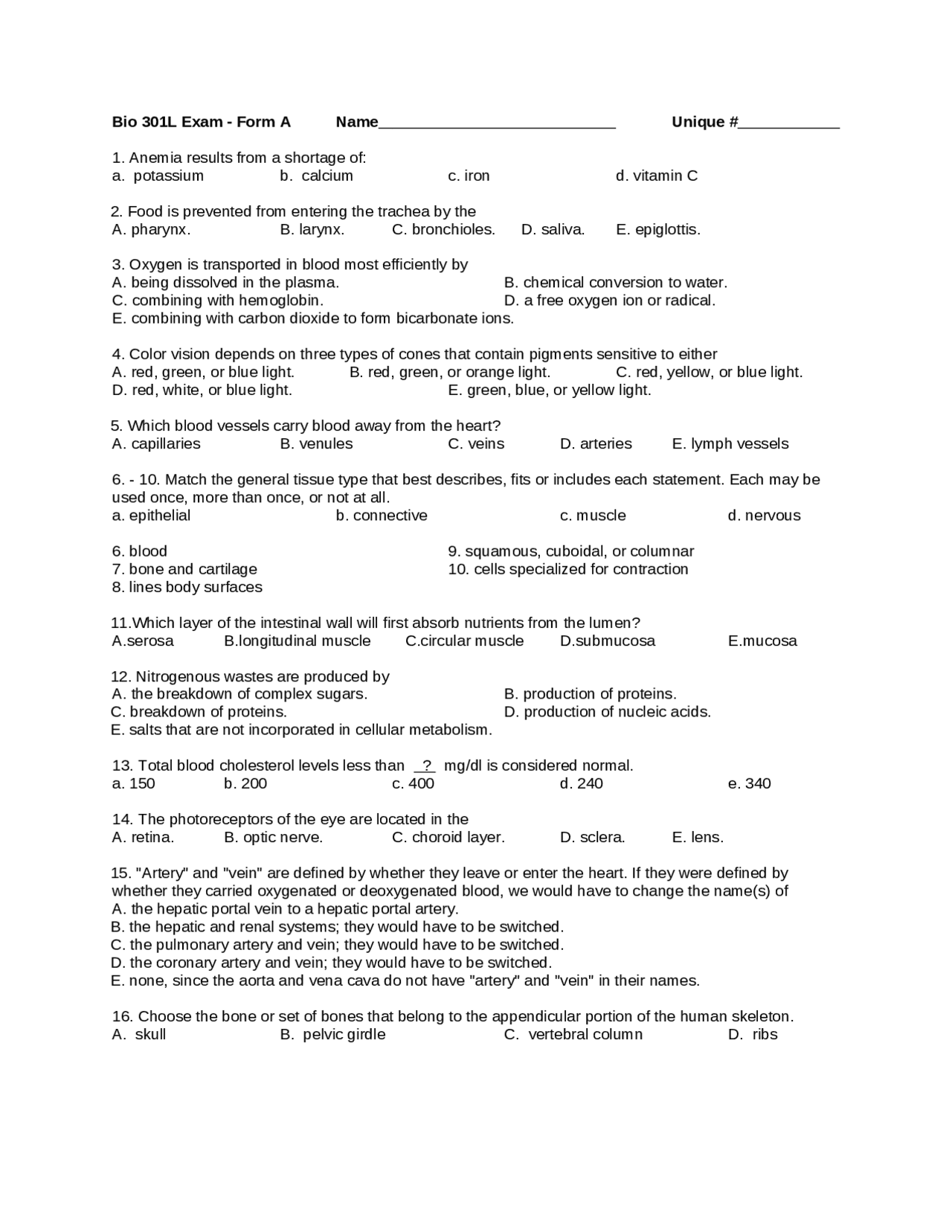 39 Multiple Choice Questions - Molecules to Organisms | BIO 301L - Docsity