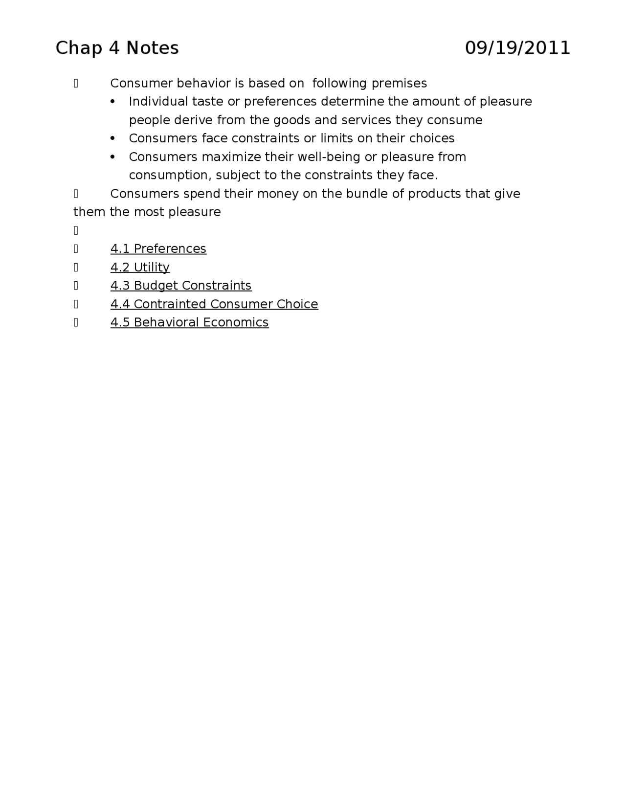 Notes On Consumer Behavior Intermediate Microeconomics Ec 301 Docsity