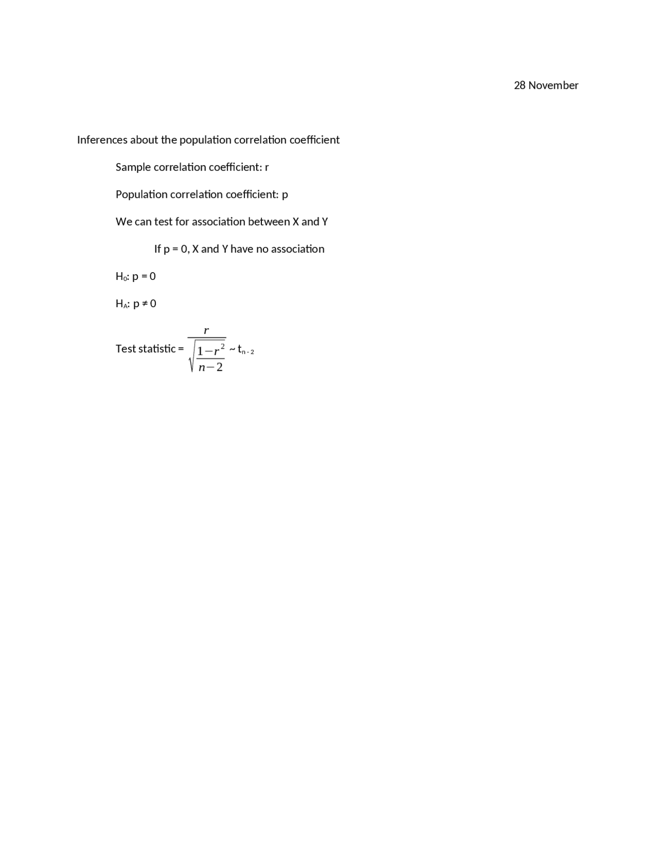 Inferences About the Population Correlation Coefficient | STAT 301 - Docsity