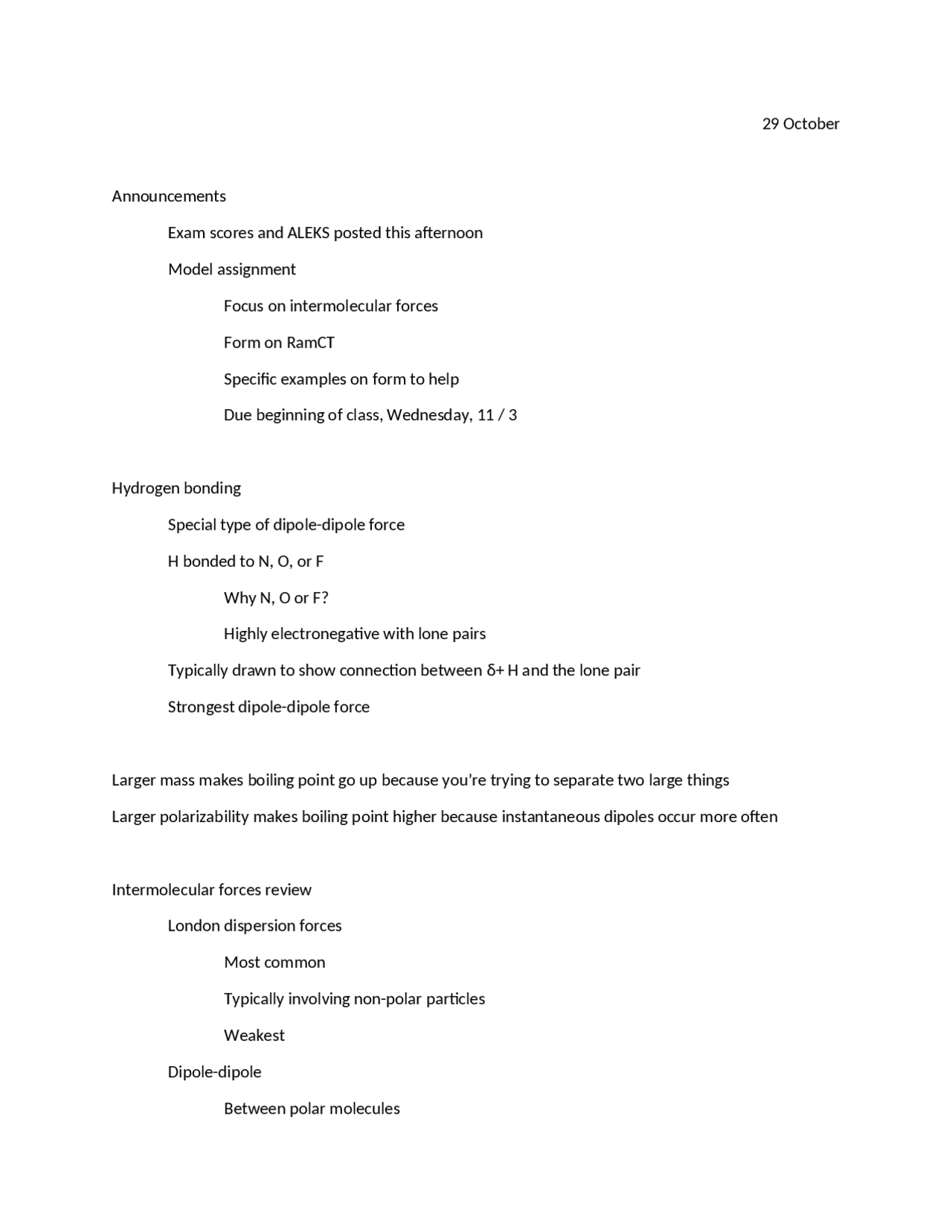 Hydrogen Bonding Lecture Notes Chem 111 Docsity