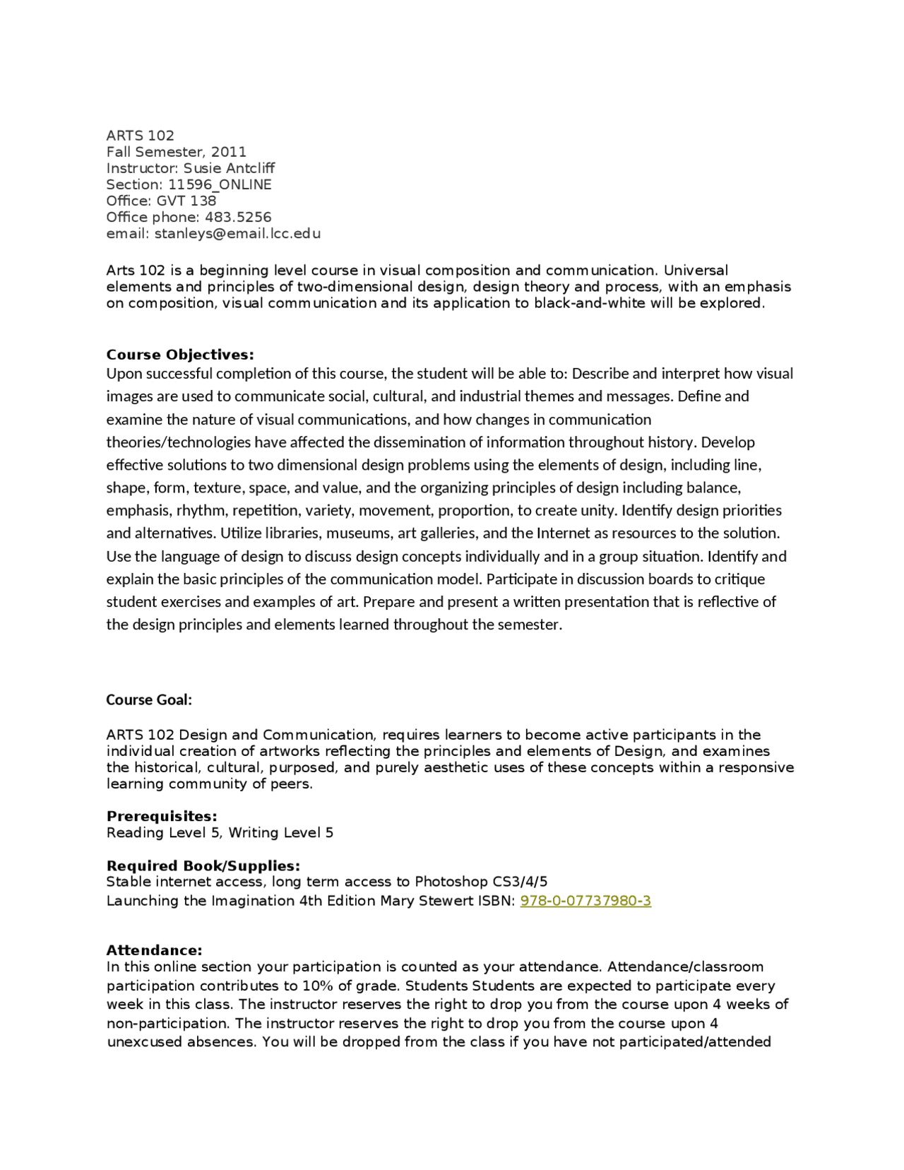 ARTS 102: Visual Composition and Communication - Fall Semester 2011 ...