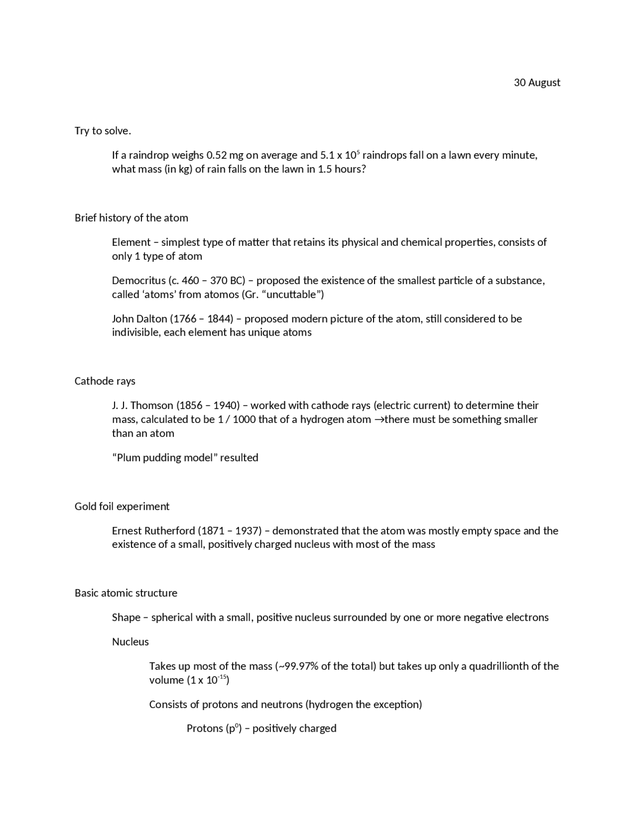 Brief History of the Atom - General Chemistry I | CHEM 111 - Docsity