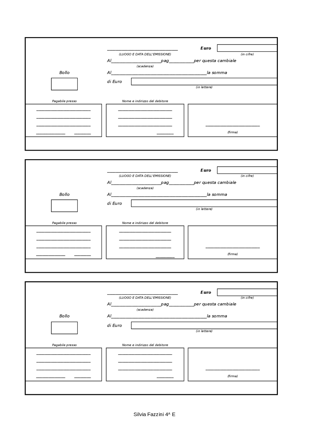 Esempio di cambiale - Docsity