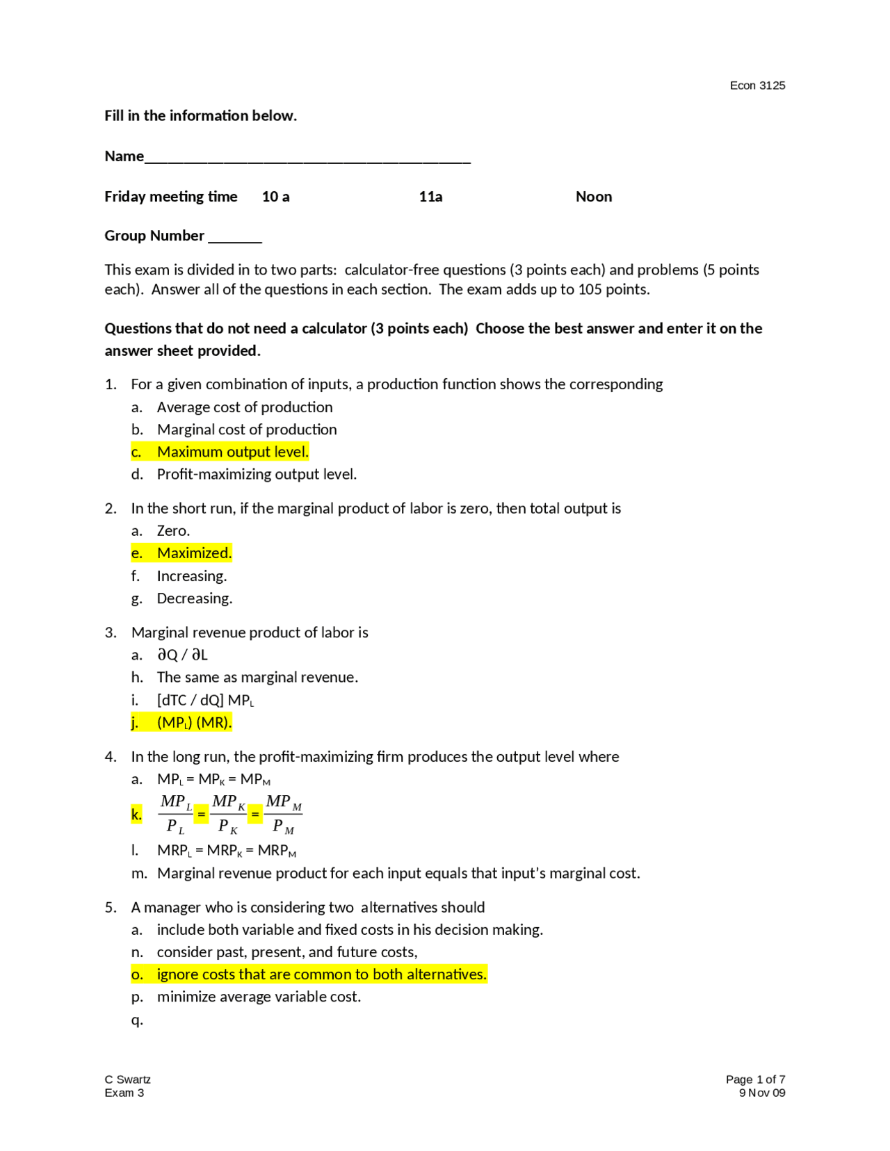 29 Solved Mcqs For Exam 3 Managerial Economics Econ 3125 Docsity