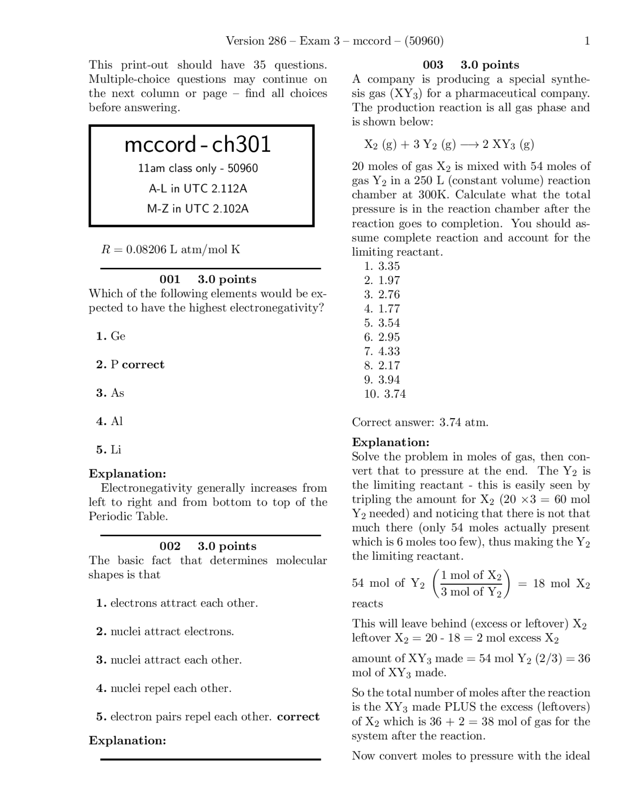 Solved Questions For Exam 3 Principles Of Biochemistry I Ch 301
