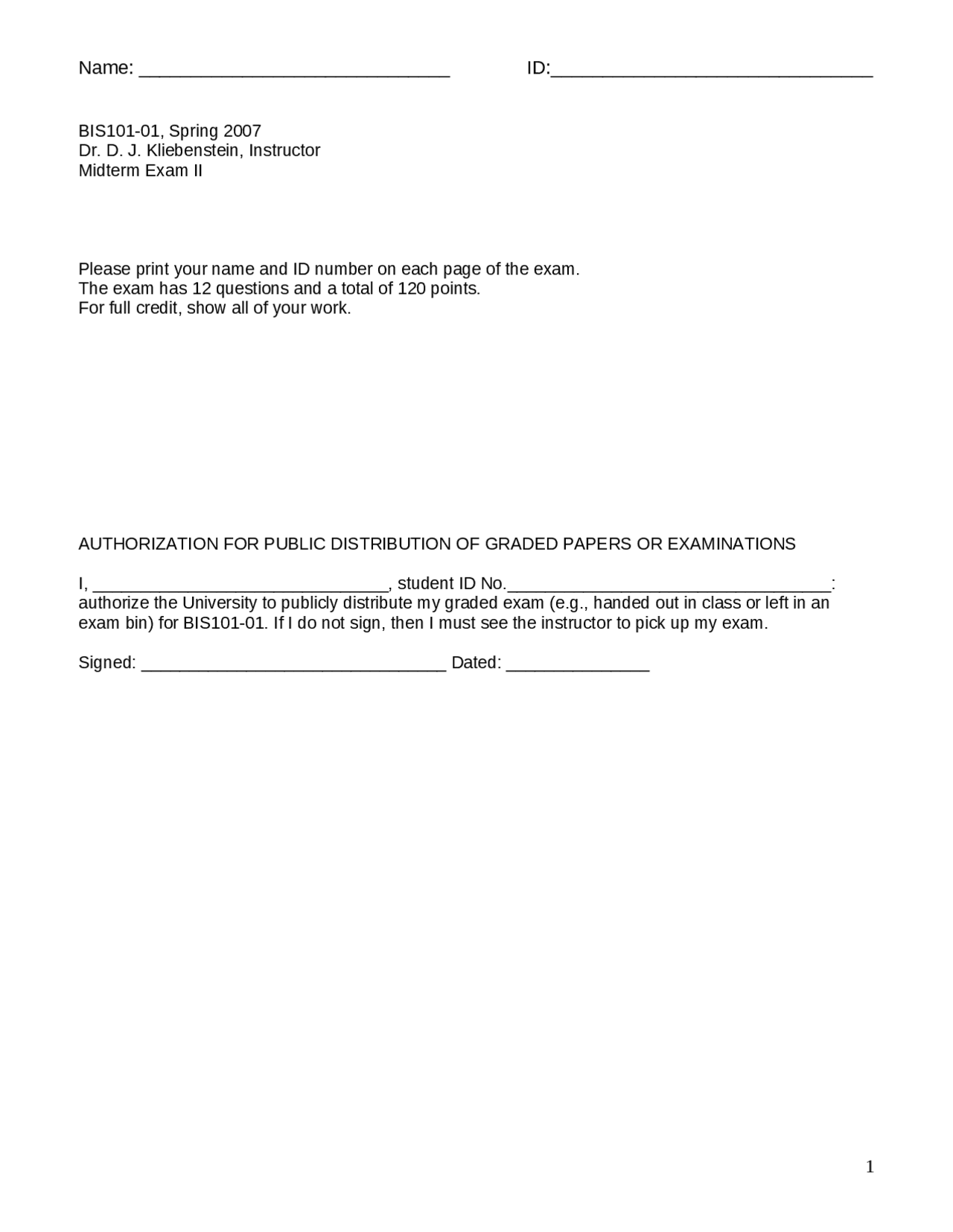 Midterm Exam 2 Genes And Gene Expression Bis 101 Docsity