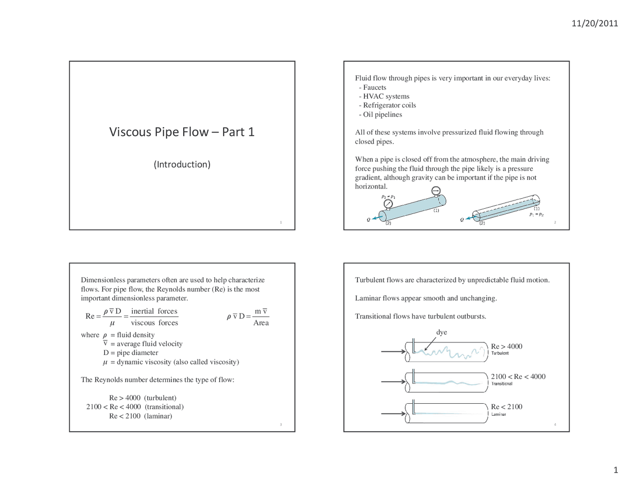 Introduction to Viscous Pipe Flow - Lecture Slides | ME 311 | Study ...