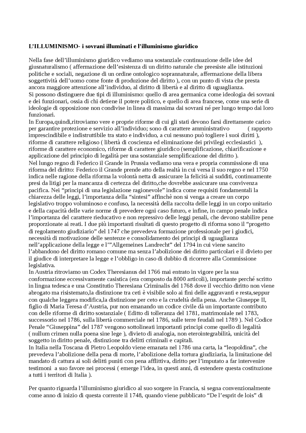 Illuminismo Giuridico Docsity
