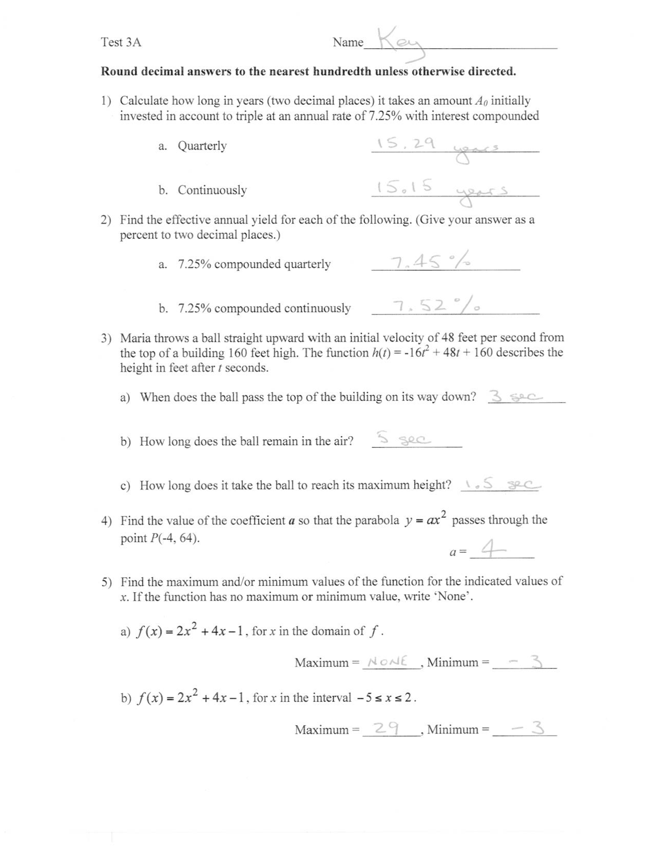 Test 3A Resolution - Introduction to Mathematical Modeling | MATH 1101 ...