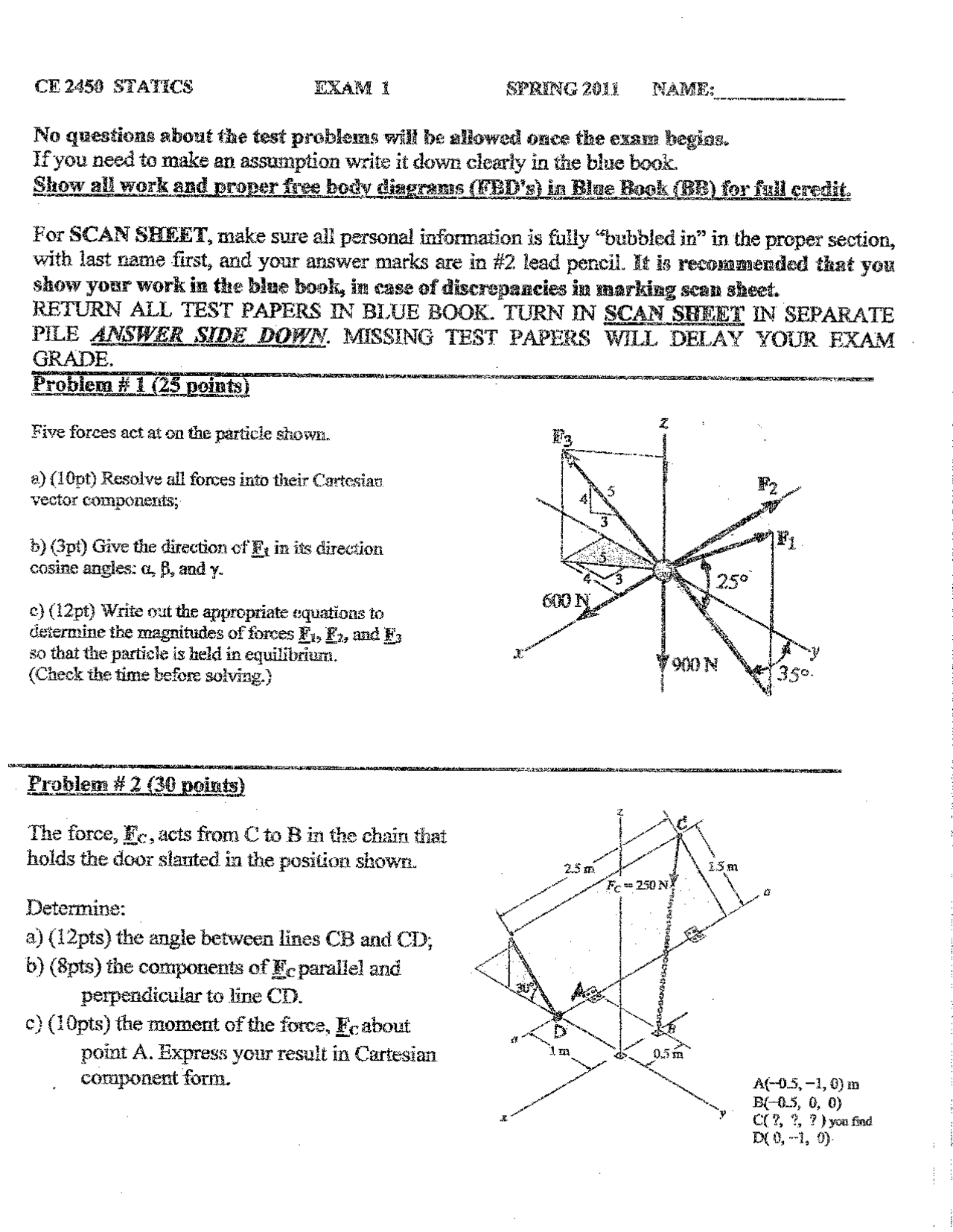Statistics Exam 1 Spring 2011 Ce 2450 Docsity