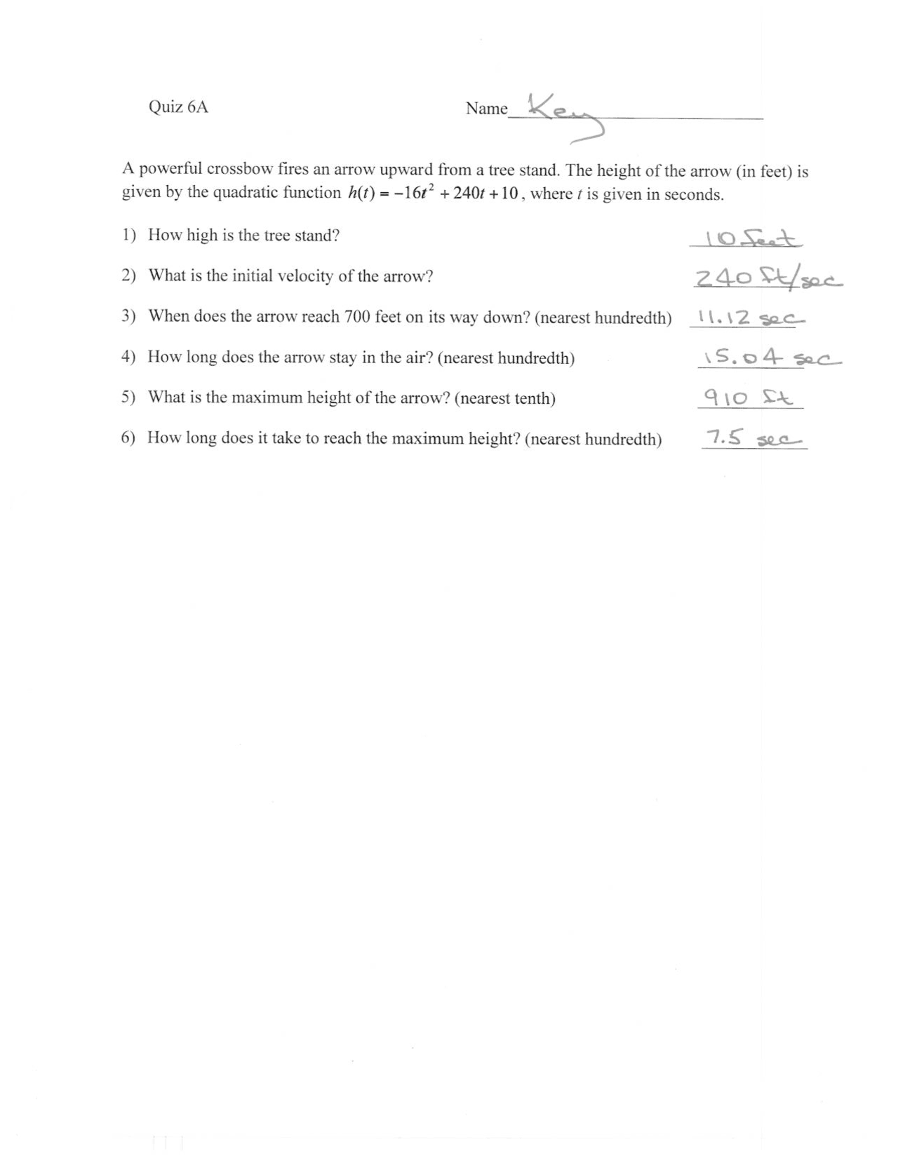 Solved Quiz 6a Introduction To Mathematical Modeling Math 1101 Docsity